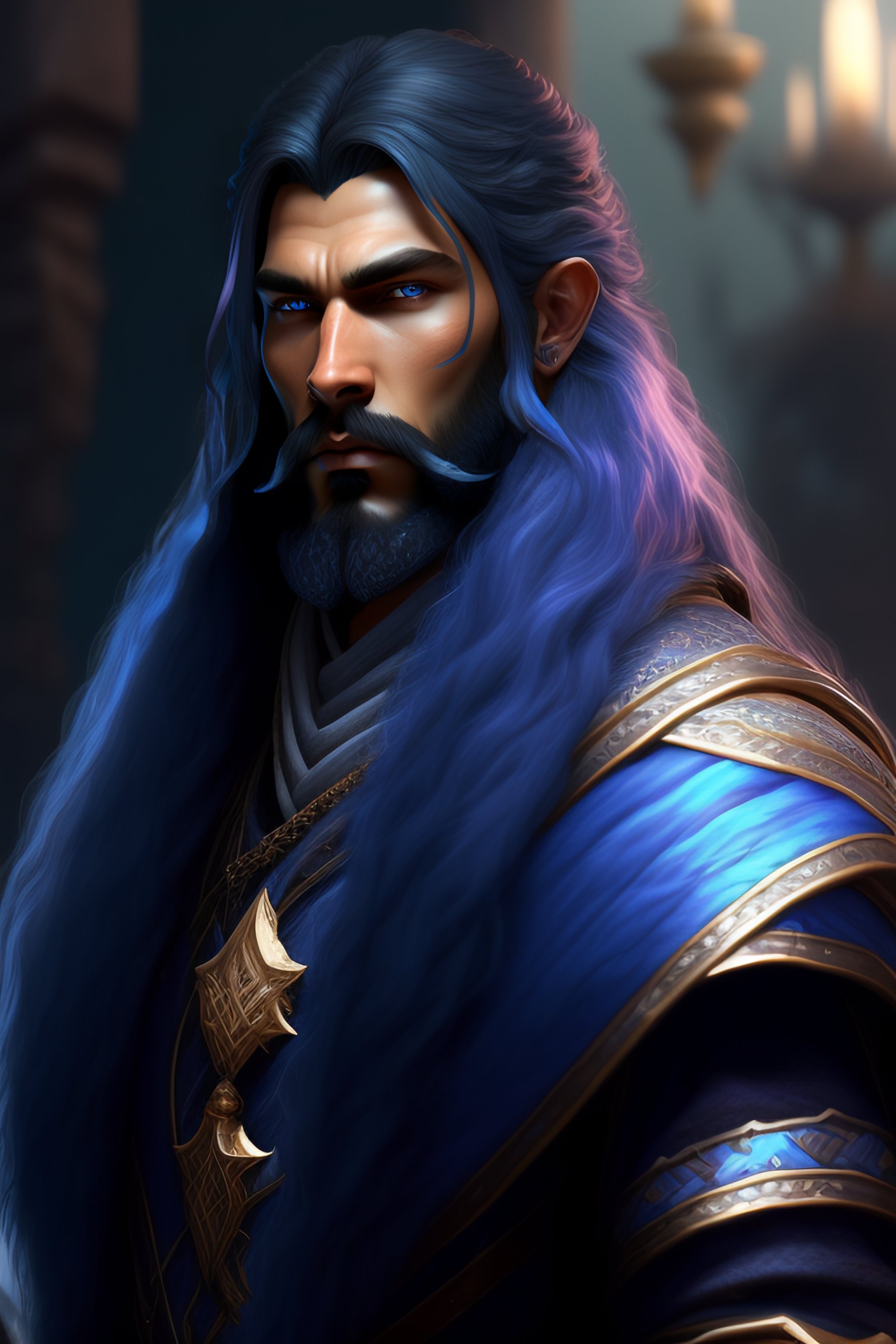 Lexica - Wide angle, male blue skin caucasian genasi from d & d, blue ...