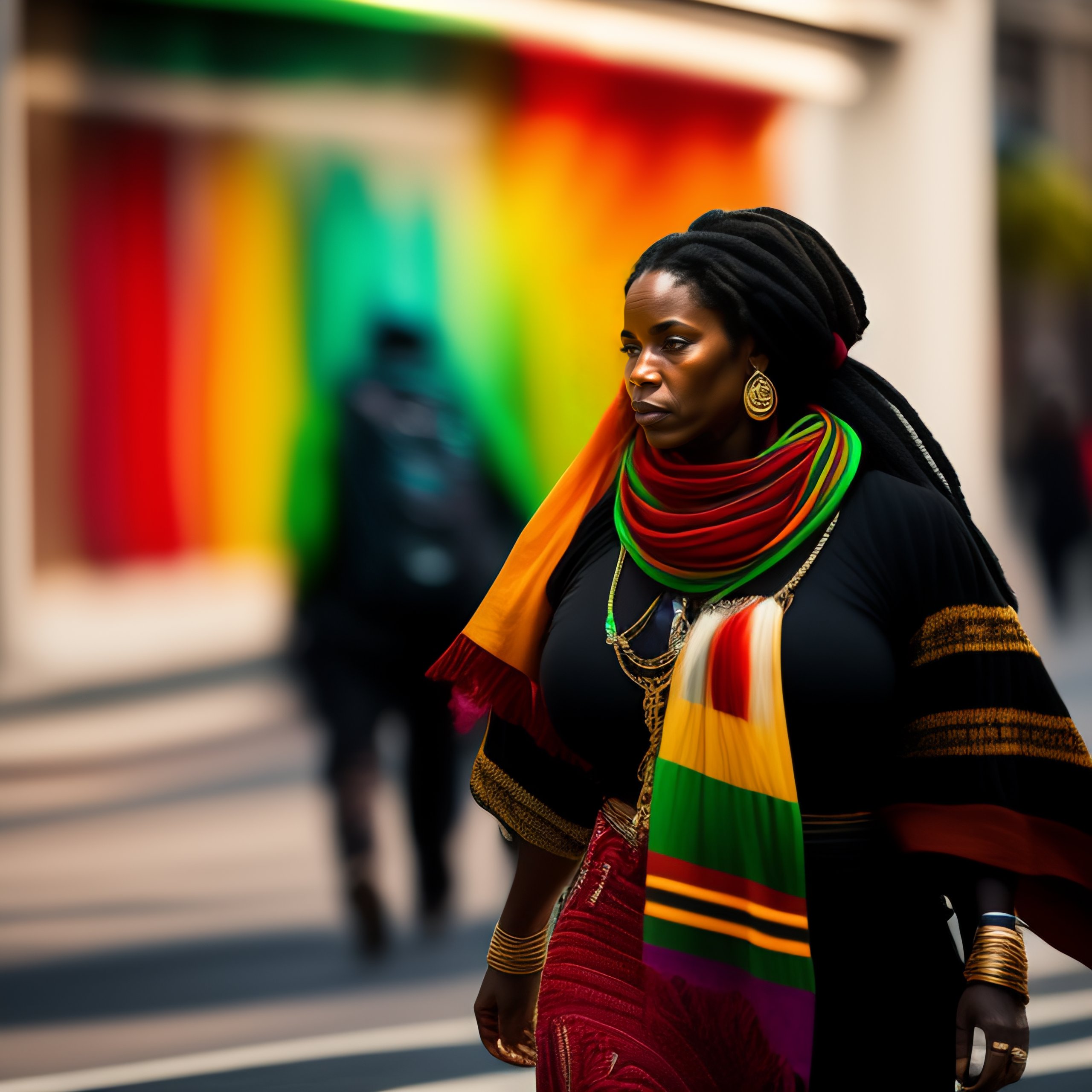 Lexica - Black rasta woman woman walking away with her hand held up to ...