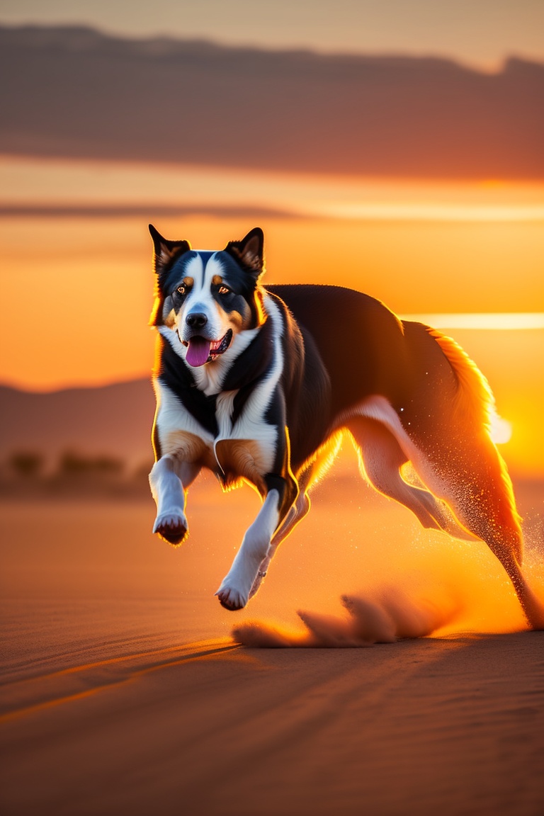 Lexica - A large dog running toward the sunset, high-quality image, ar 16:9