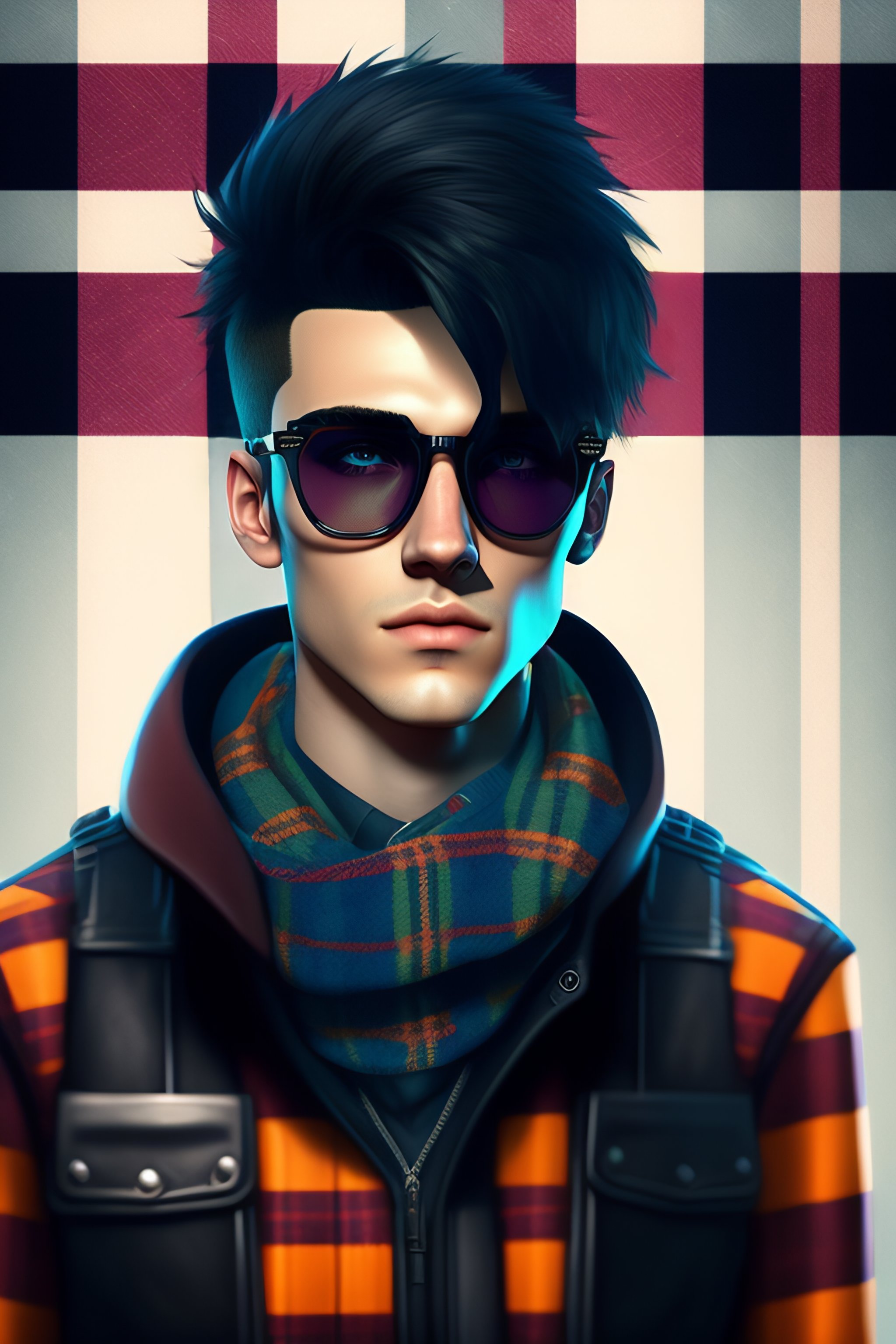 Lexica - Highly detailed portrait of a sewer emo punk student, blue ...