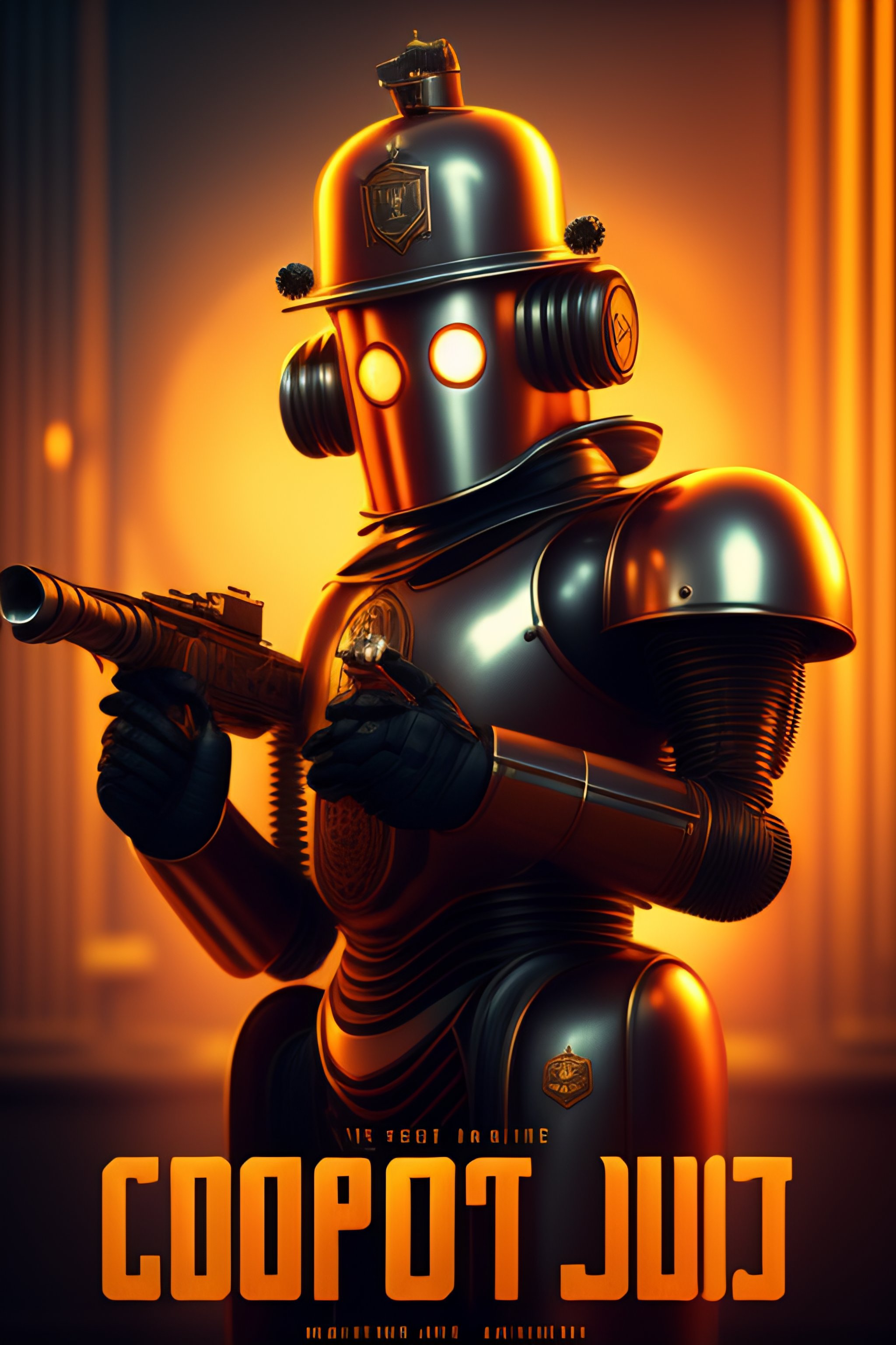 Lexica - Vintage Medium Shot 1920's Poster, robot, object, police gun ...