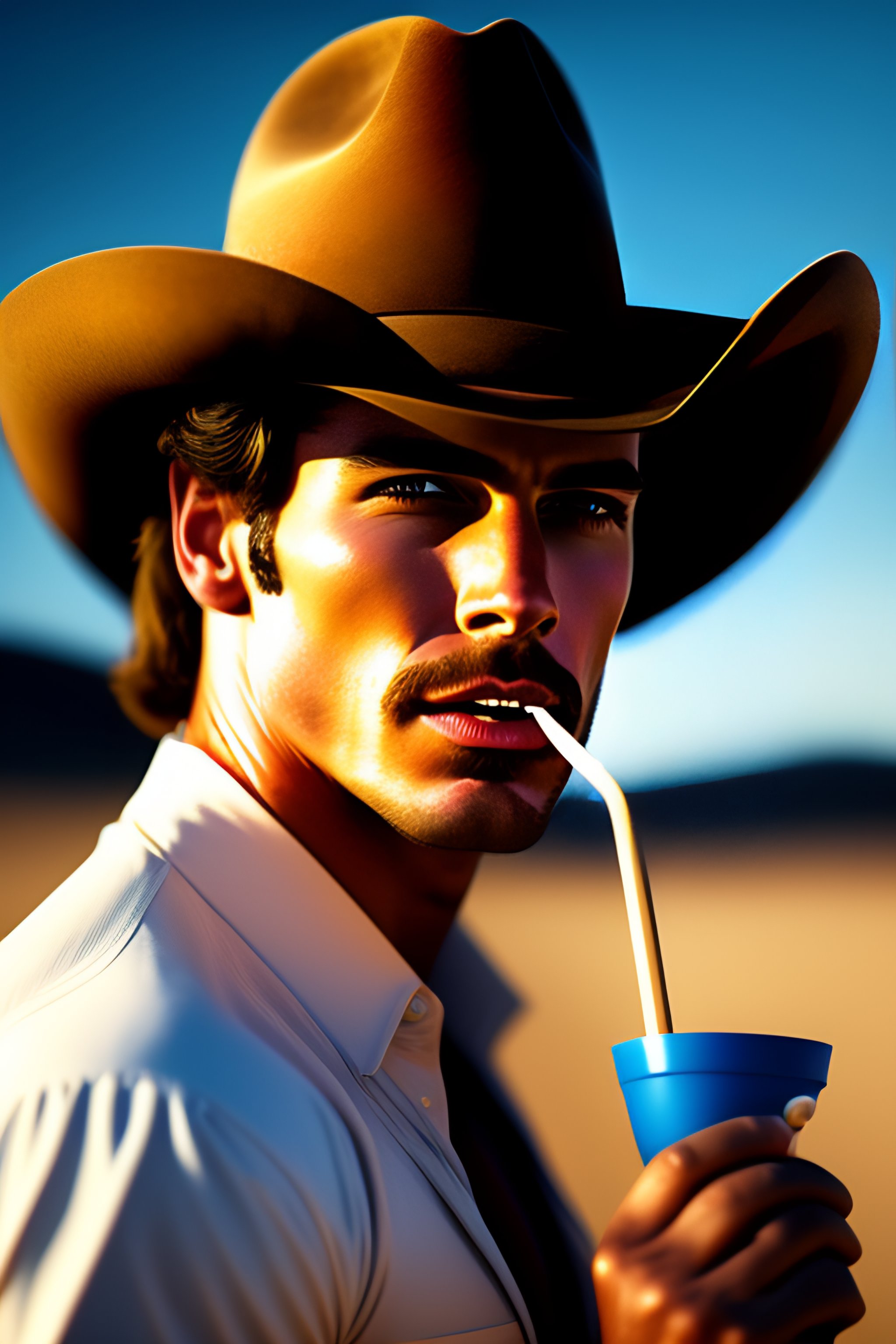 Lexica - A rounded head figure of person with a cowboy hat chewing a ...