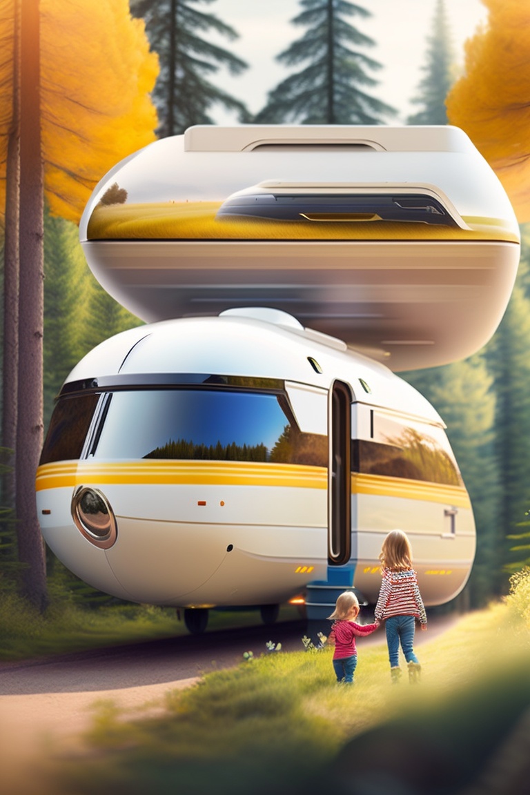 Lexica - Young family, 2 kids, Electric camper, Sunny day, Forest ...