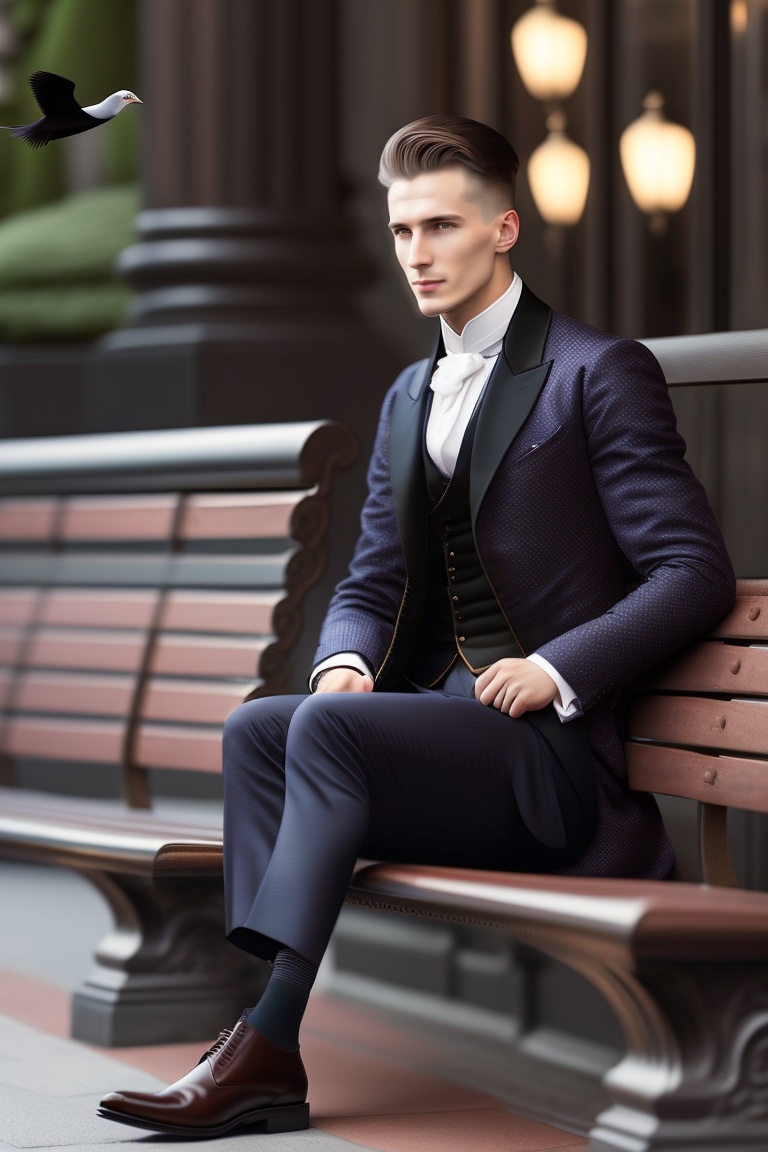 Lexica - Medium shot portrait of young Nikola Tesla on a bench, white ...