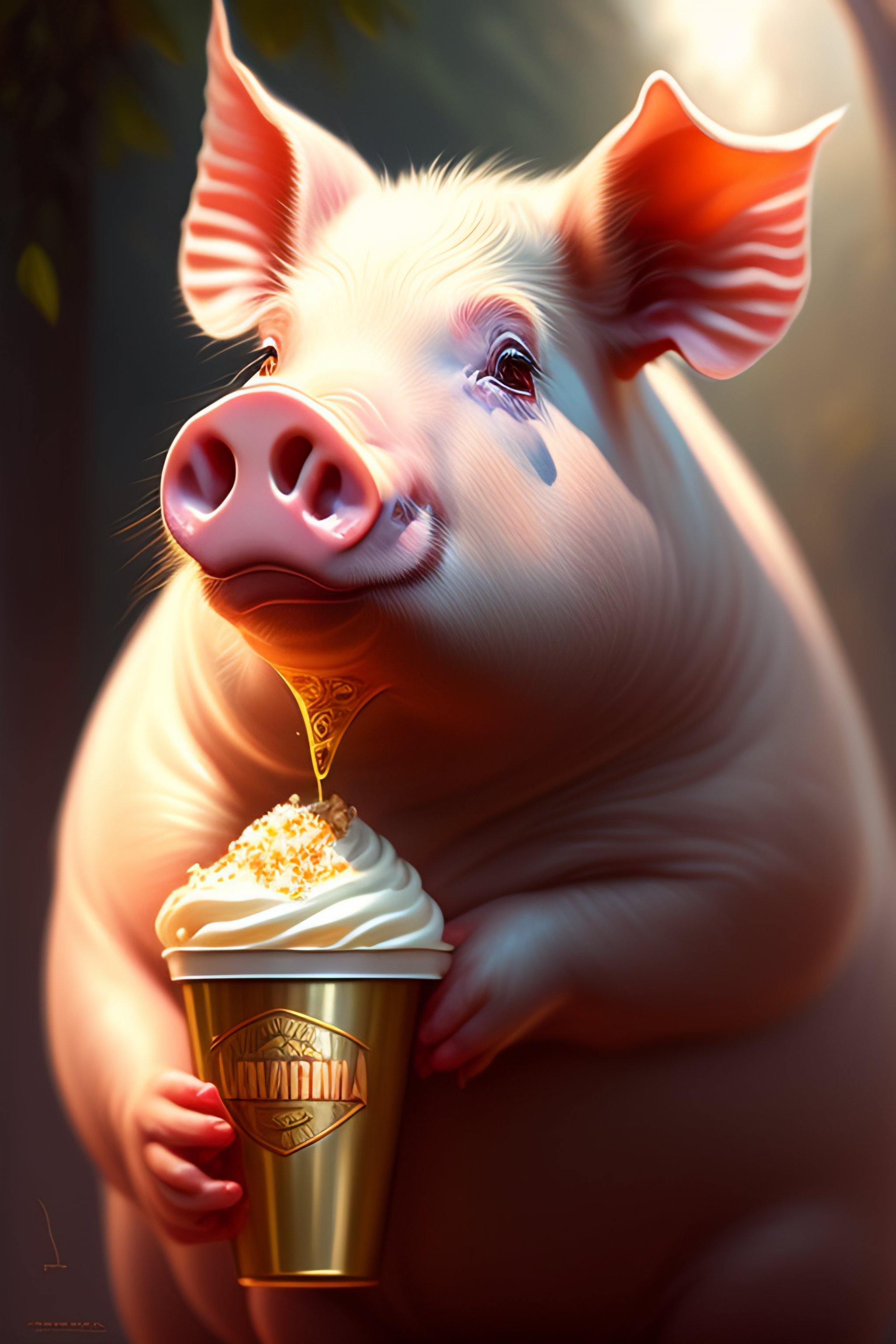 Pig Eating Ice Cream