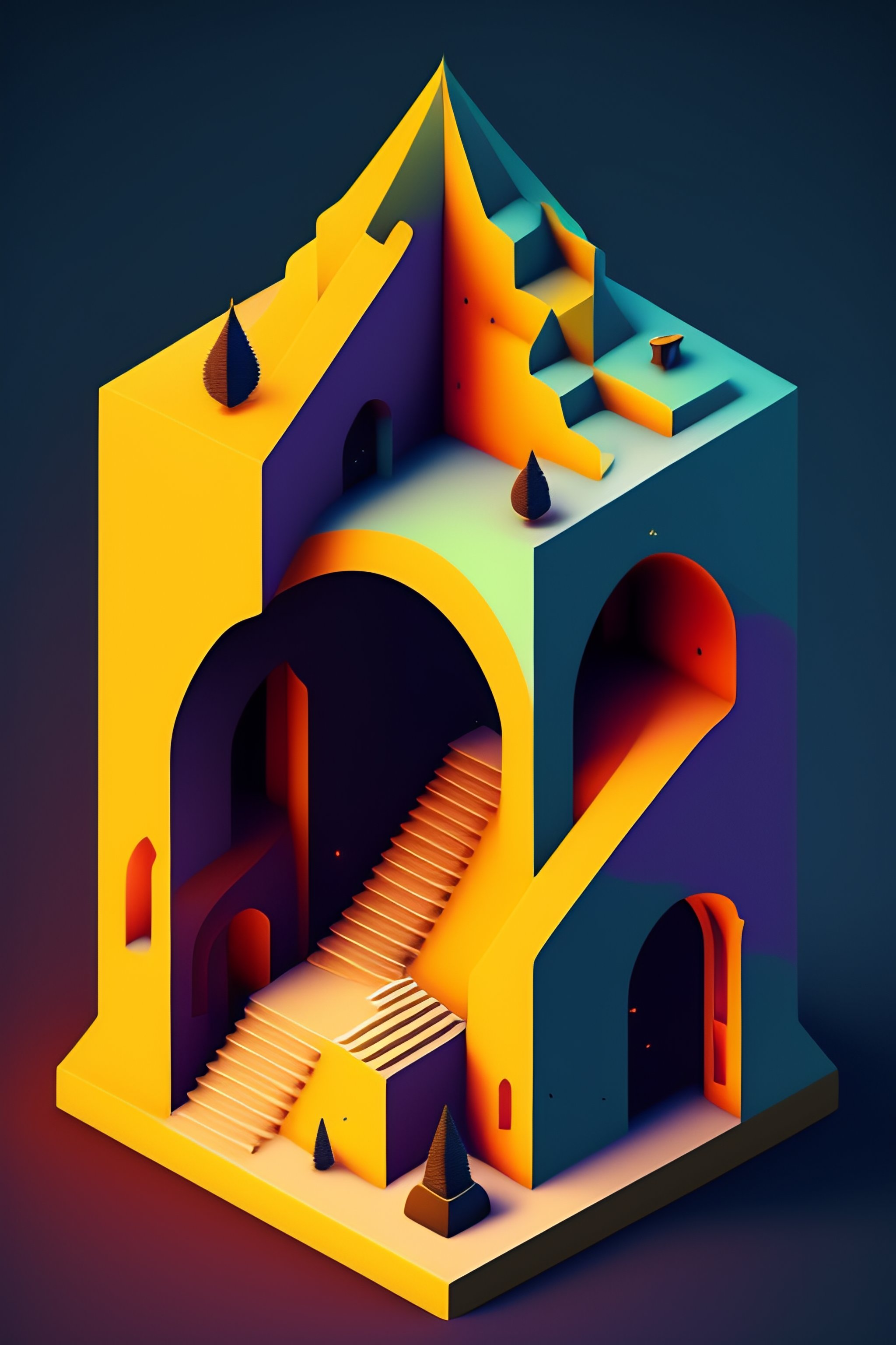 Lexica - Detailed isometric monument valley poster, symmetry, day and ...