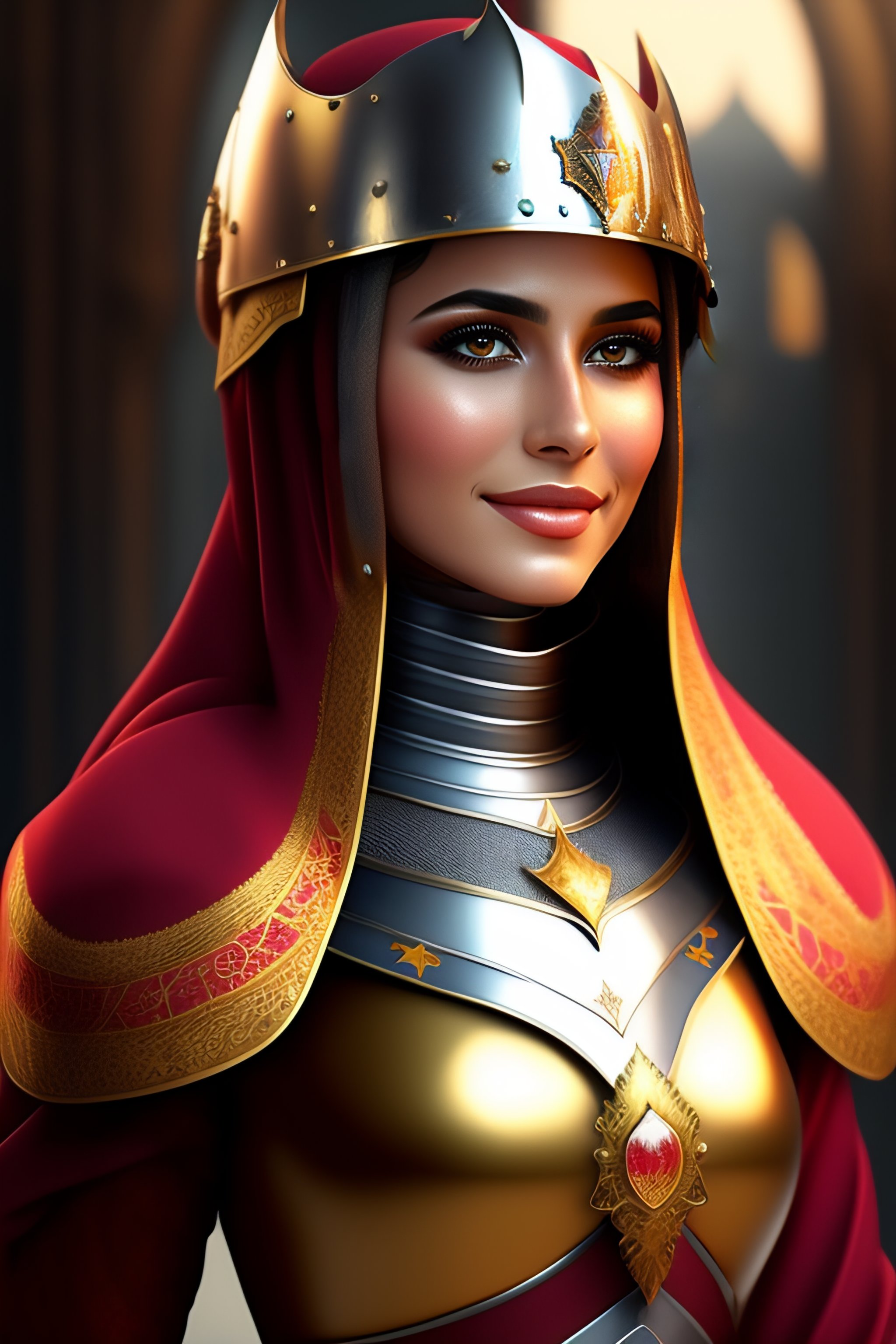 Lexica - Cute hijab girl wearing medieval royal knight armor