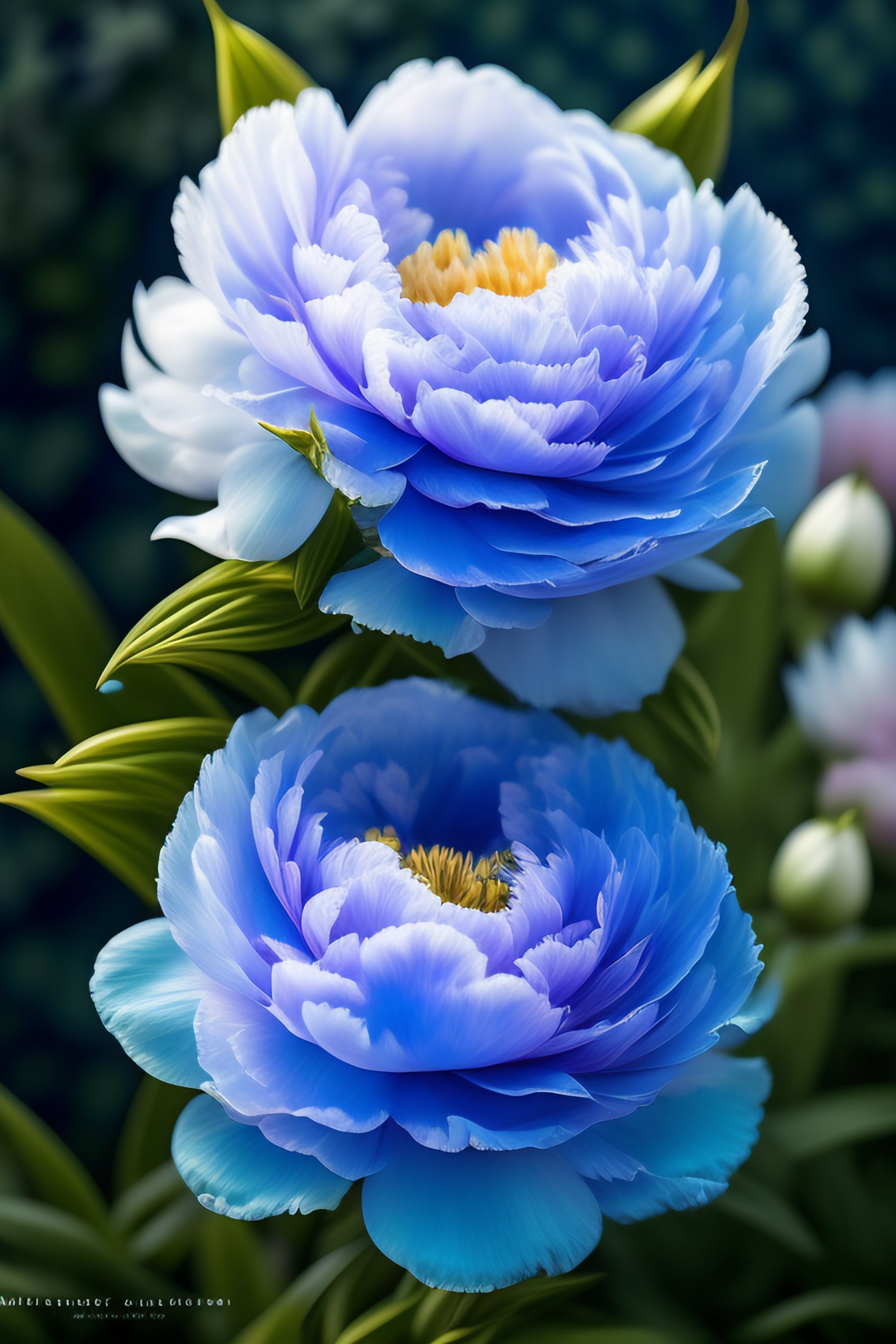 Lexica - Blue peonies from the horn of a unicorn