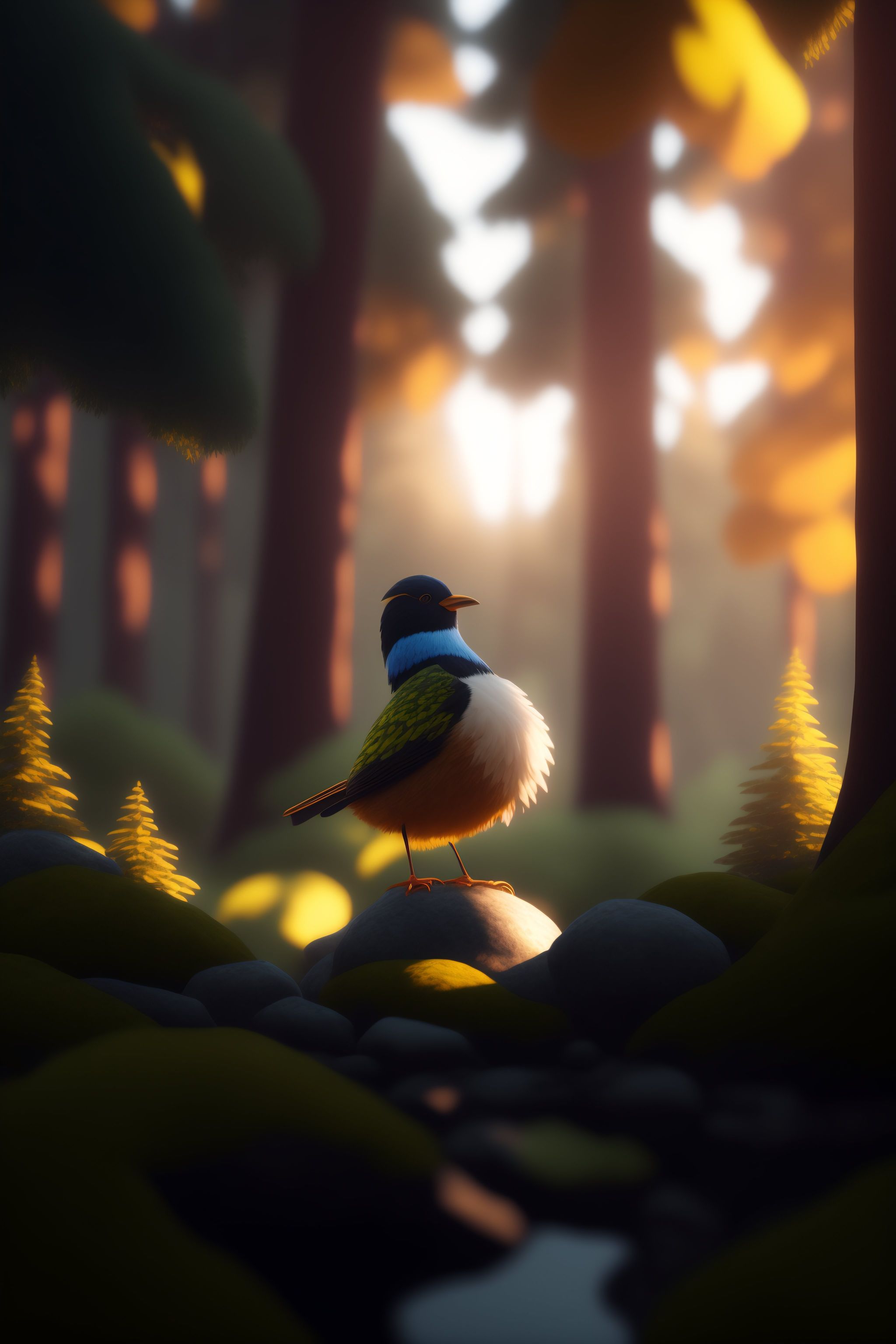 Lexica - Giant bird fly above, Cute adorable little tree in forest ...