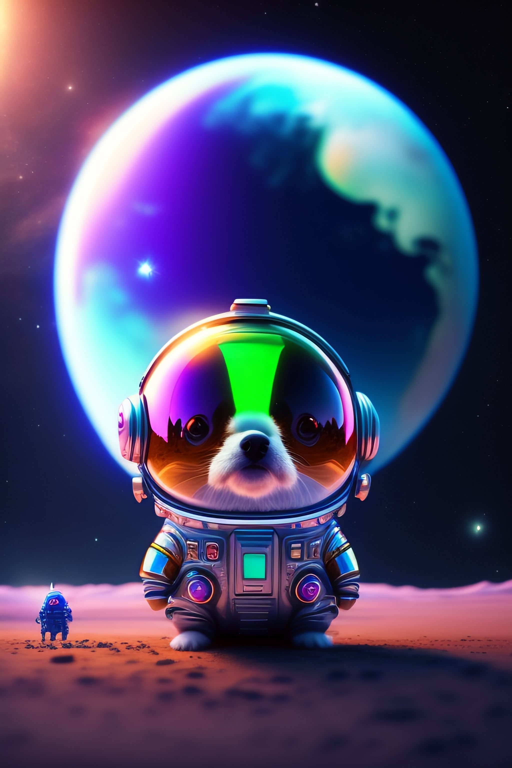 Lexica - Cute pet alien wearing a spacesuit sitting in front of a ...