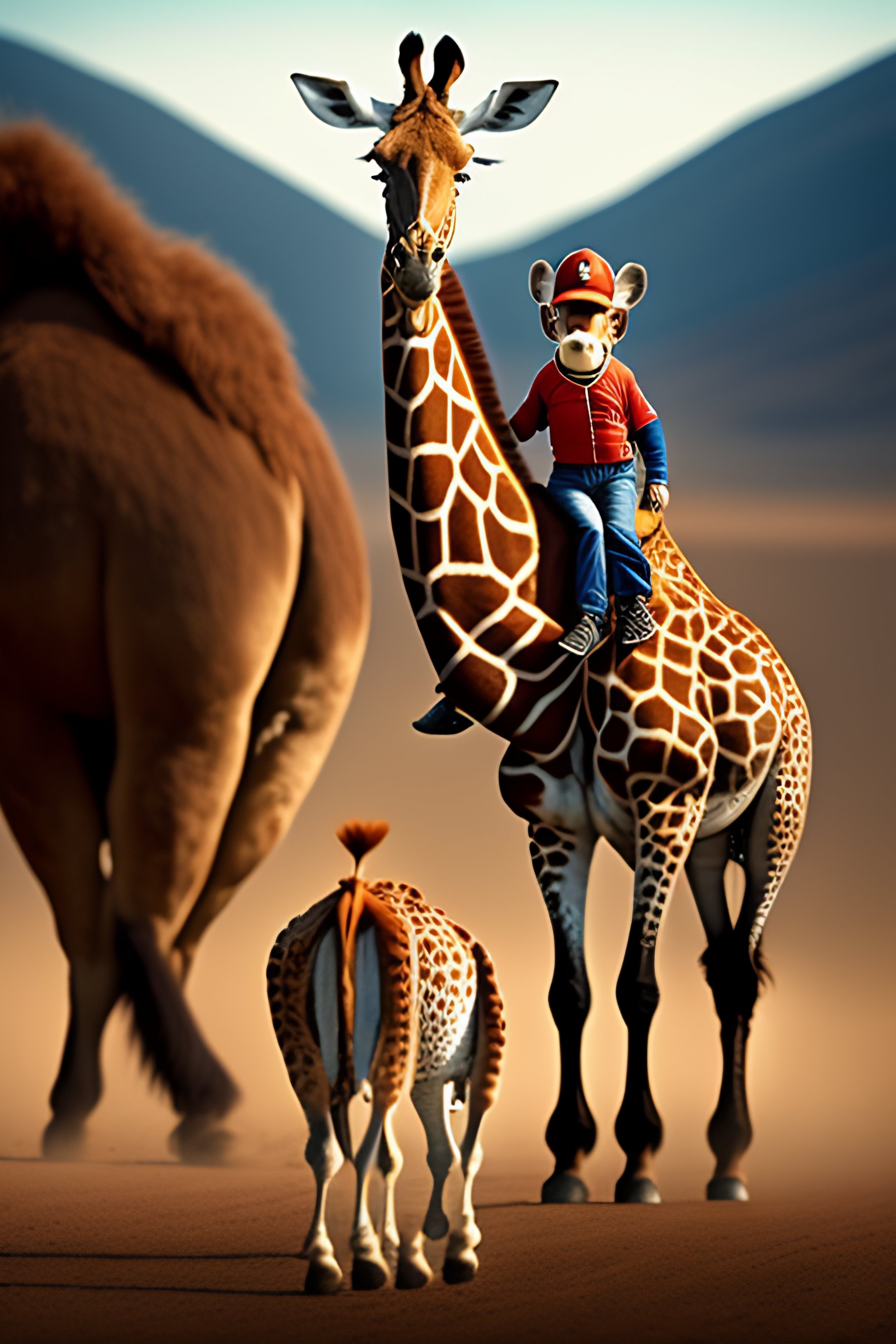 Lexica - Donkey Kong riding a giraffe while both eat pizza