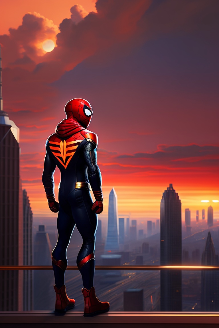 Lexica - Atop a skyscraper, Spider-Man Miles Morales perches on the ...