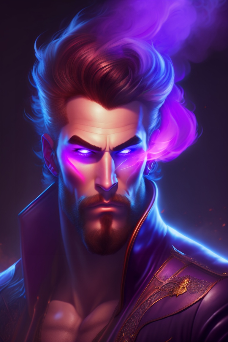 Lexica - Handsome demon man, flames, purple smoke, vicious look, slight ...