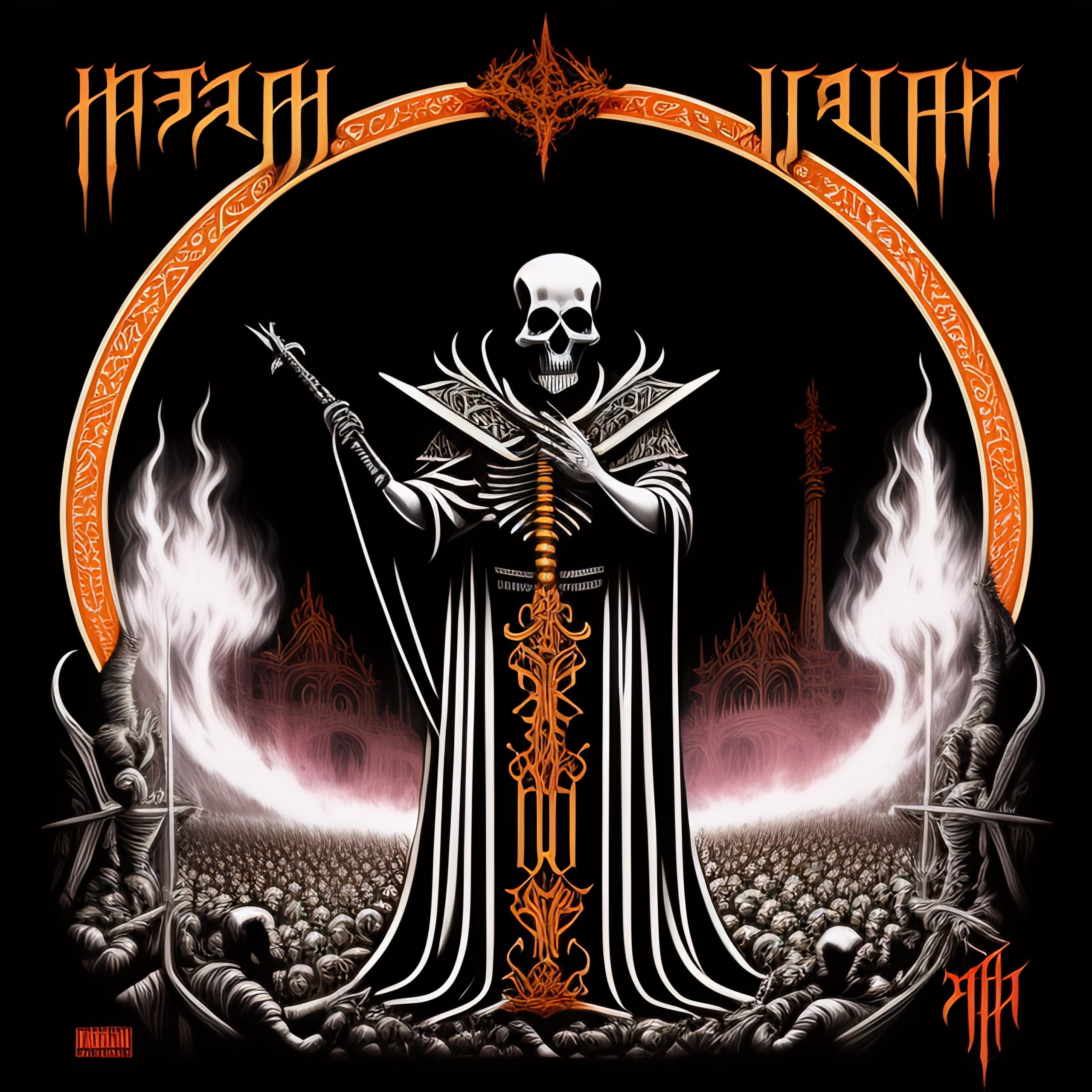 Lexica - Death metal band album cover art, skeleton pope preaching to ...