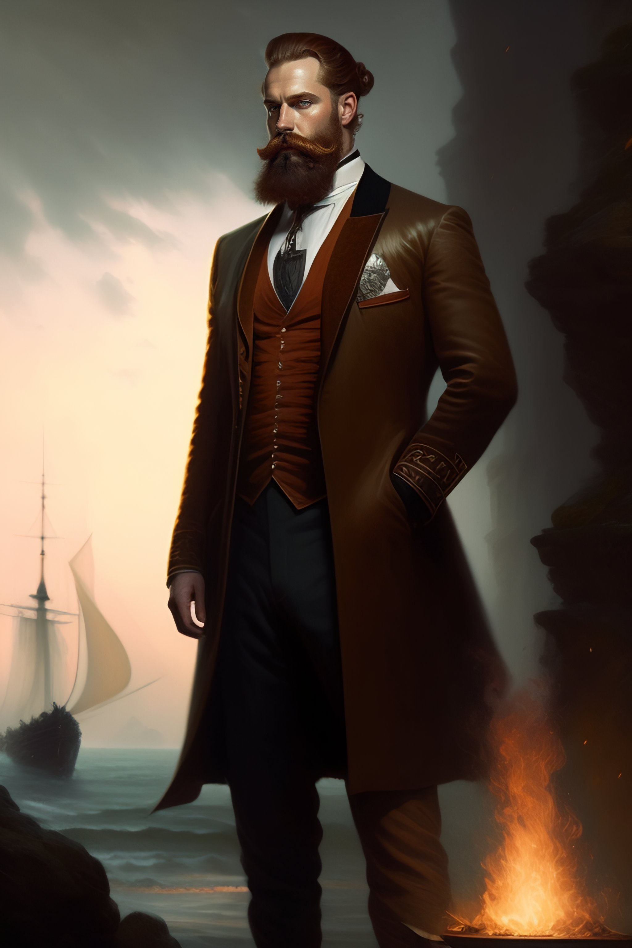 Lexica - Lovecraftian portrait of a 1920s captain with full beard ...