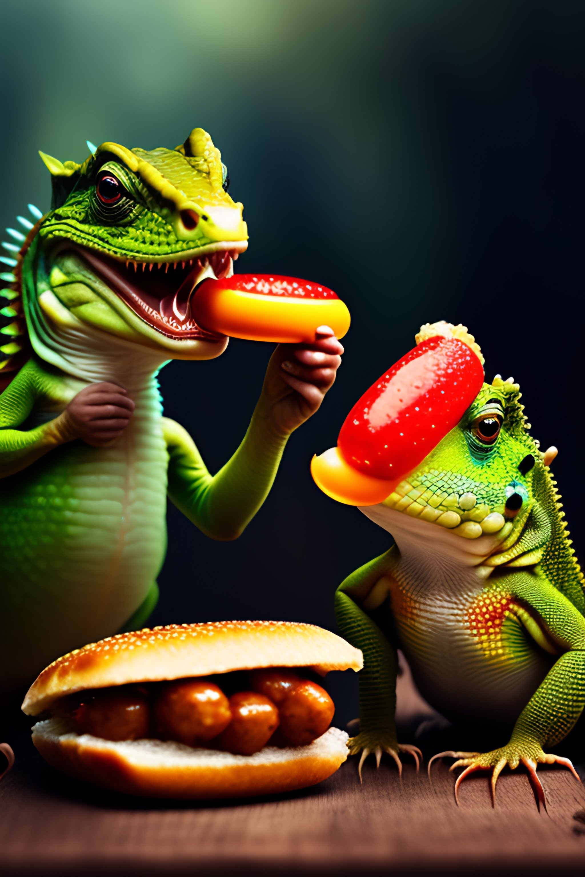 Lexica - Lizard clowns eating hotdogs
