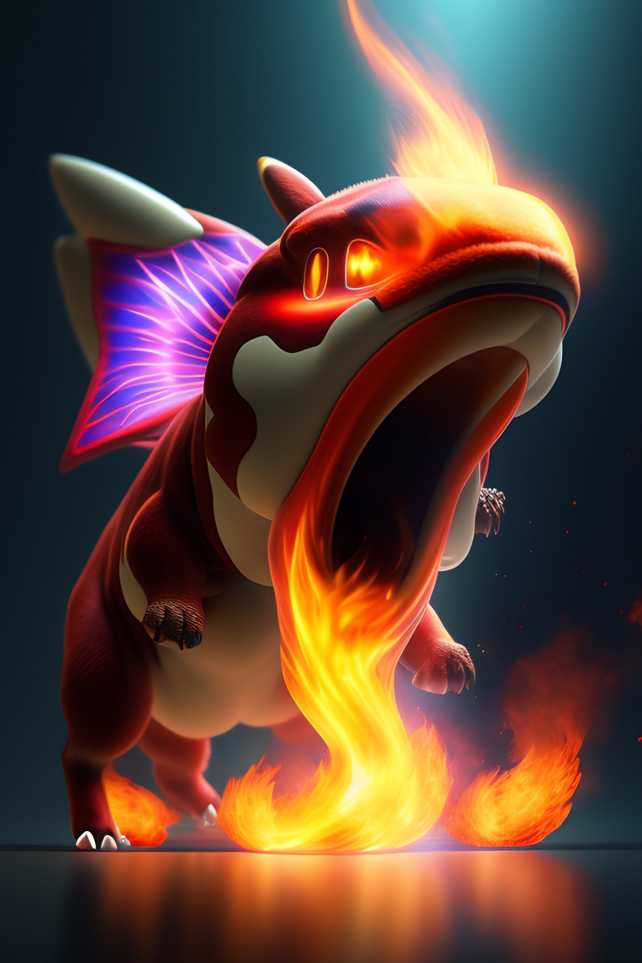 Lexica - Photorealistic pokemon Glurak breathing fire out of its mouth