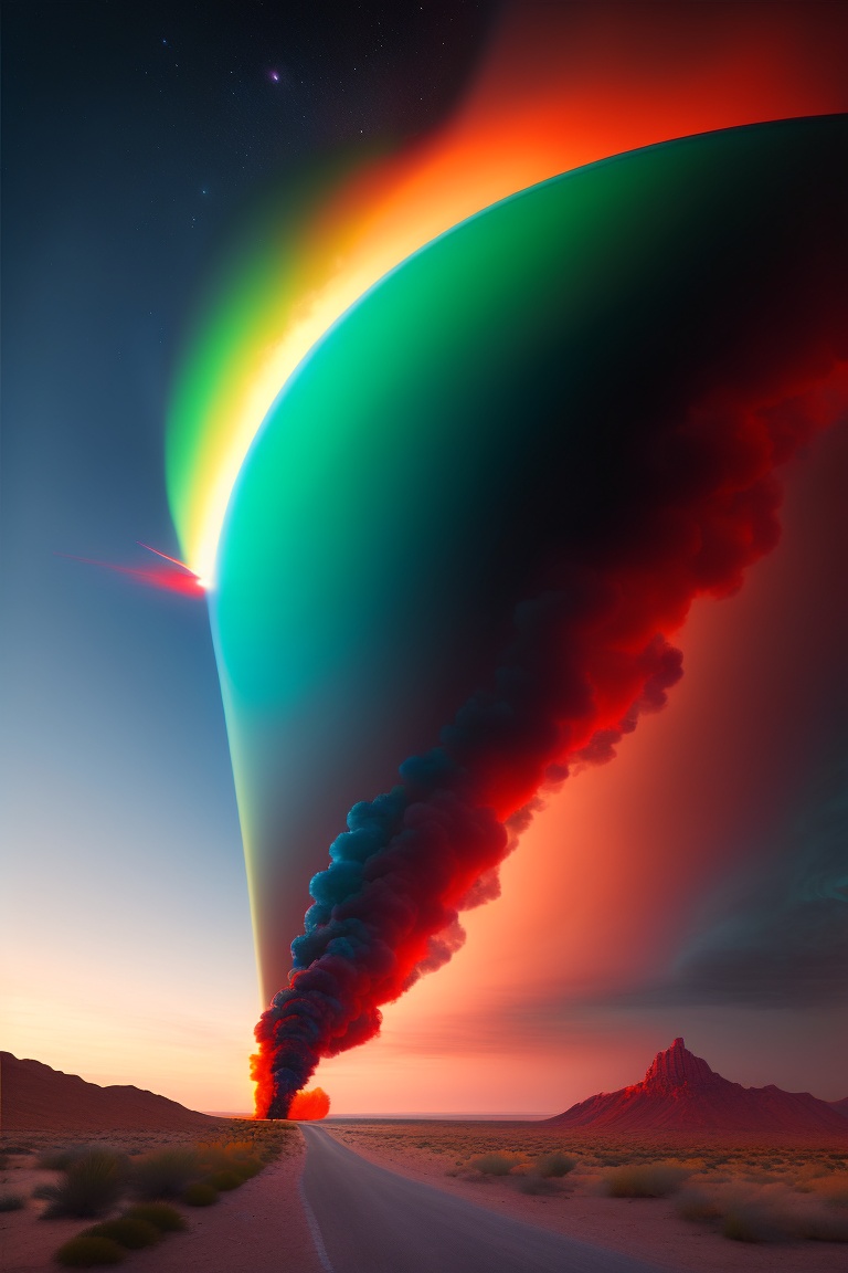 Lexica - A giant red hot meteor with a long trail barreling through the ...