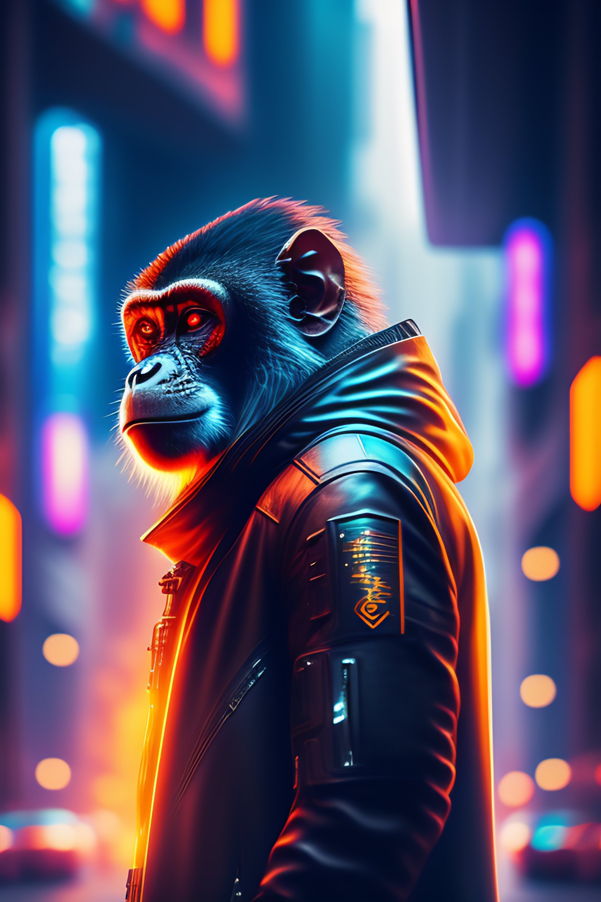 Lexica - Portrait of a monkey in a futuristic city , cyberpunk , 4k ...