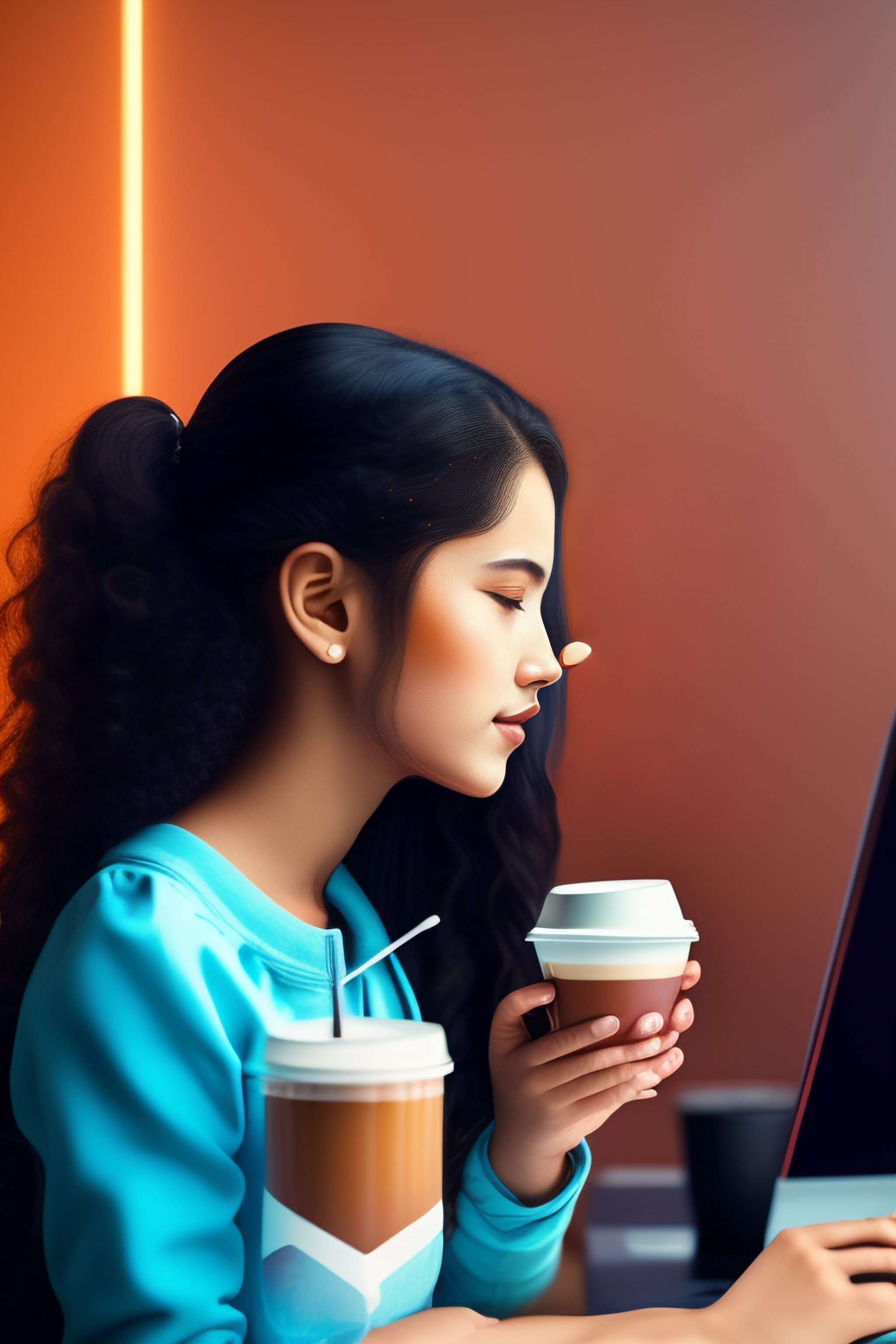 Lexica - Girl coding with a coffe