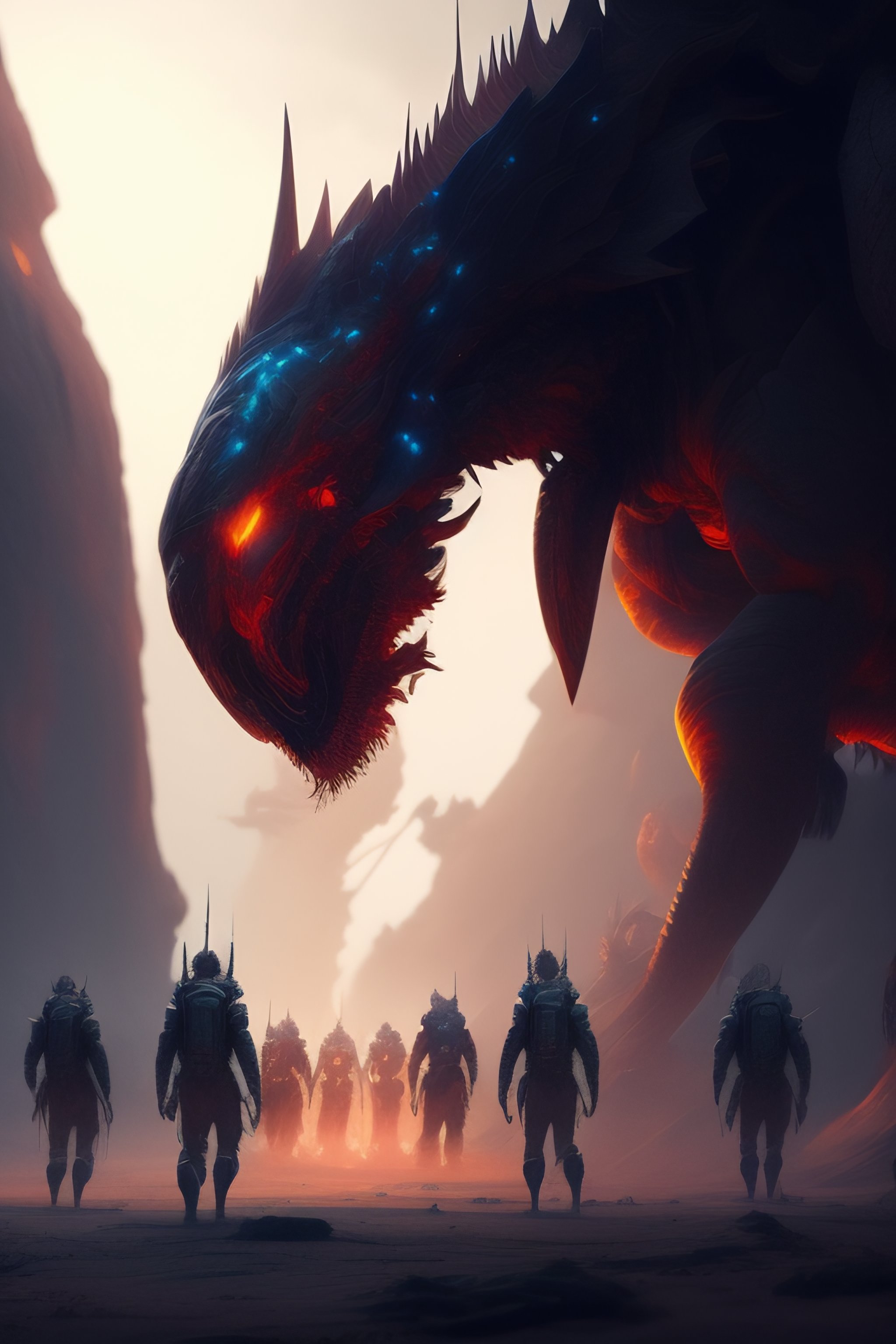 Lexica - Group of many soldiers attacking large alien, closeup ...