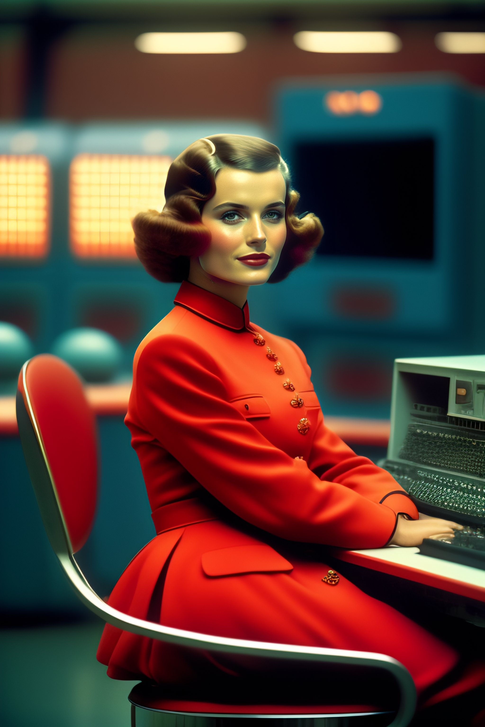 Lexica - A Soviet girl sitting in a chair in front of a colorful soviet ...