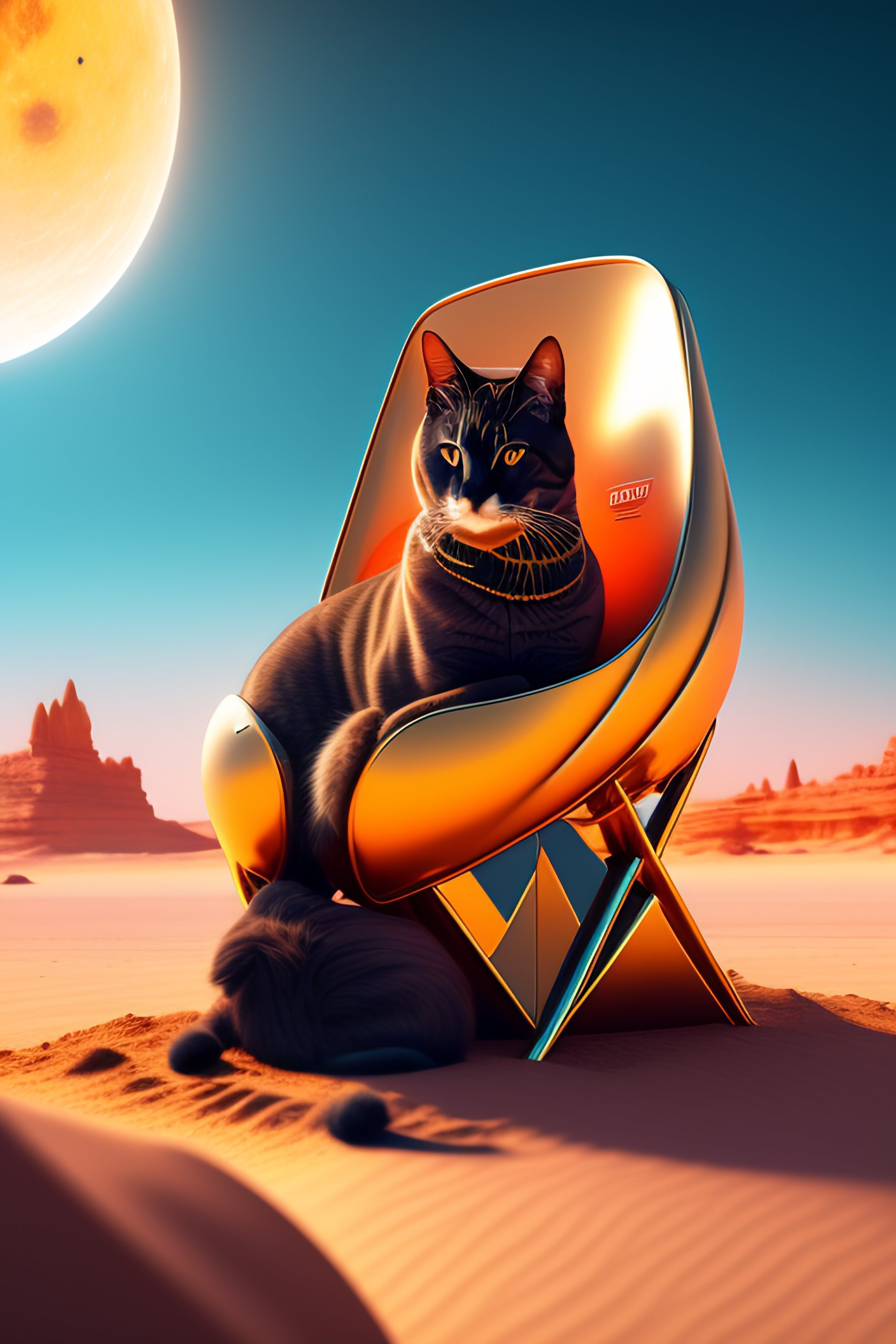 Lexica - A cat resting on mars in a beach chair, vibrant lighting ...