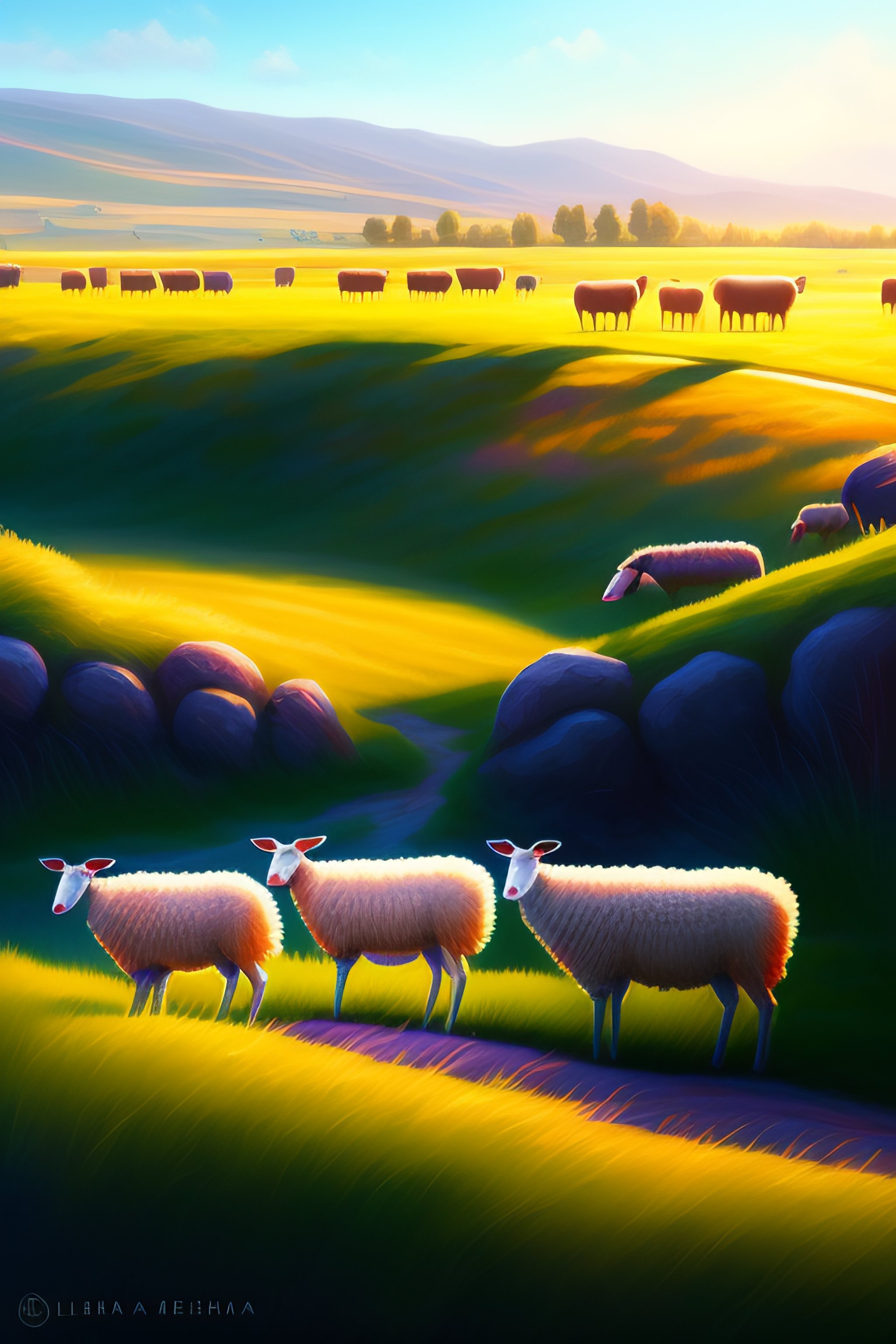 Lexica - Shepard, group of sheep, grazing fields, summer camp, highly detailed, artstation ...