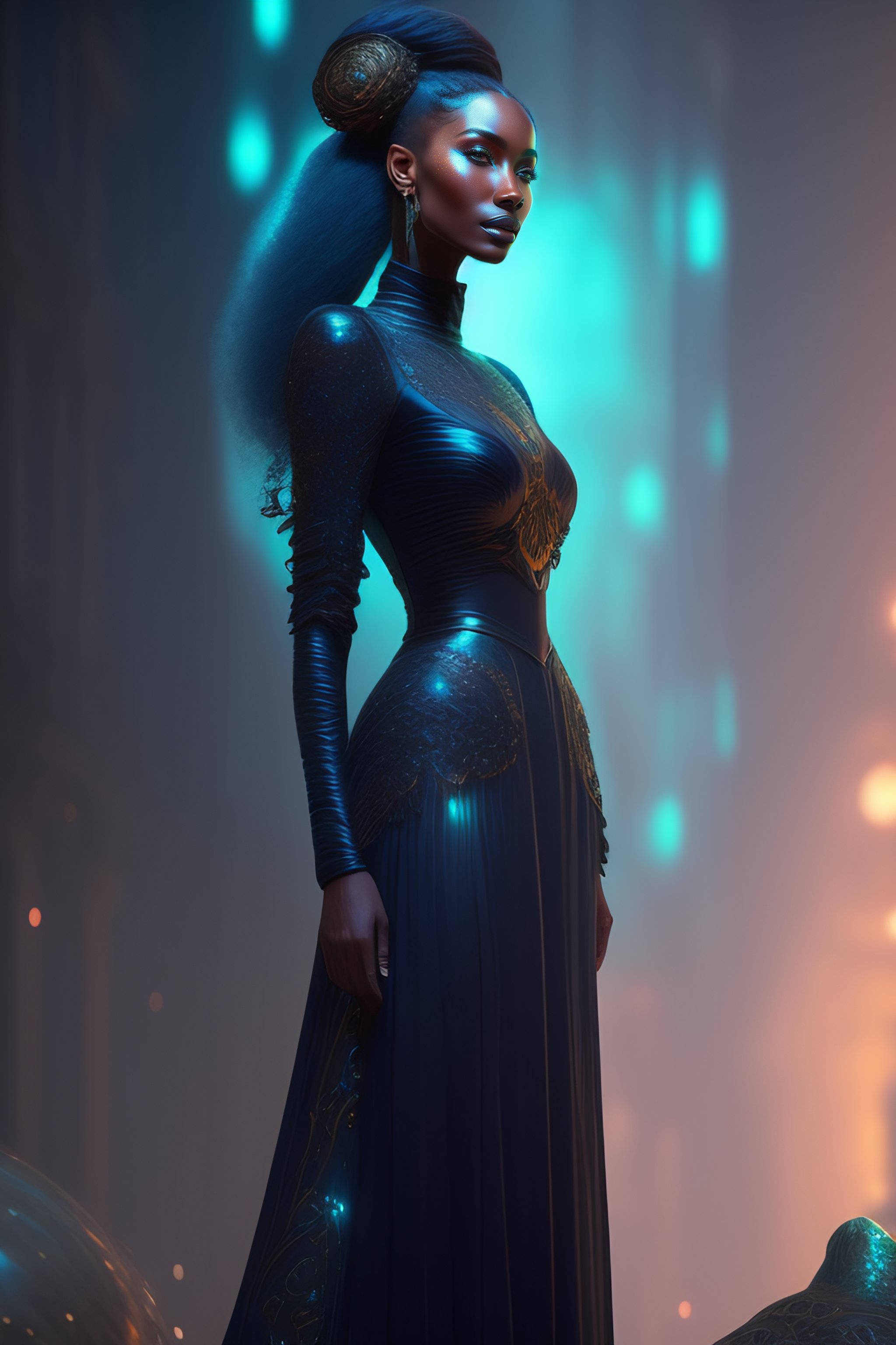 Lexica - Bioluminescent dress worn by tall dark figure in Zdzisław ...