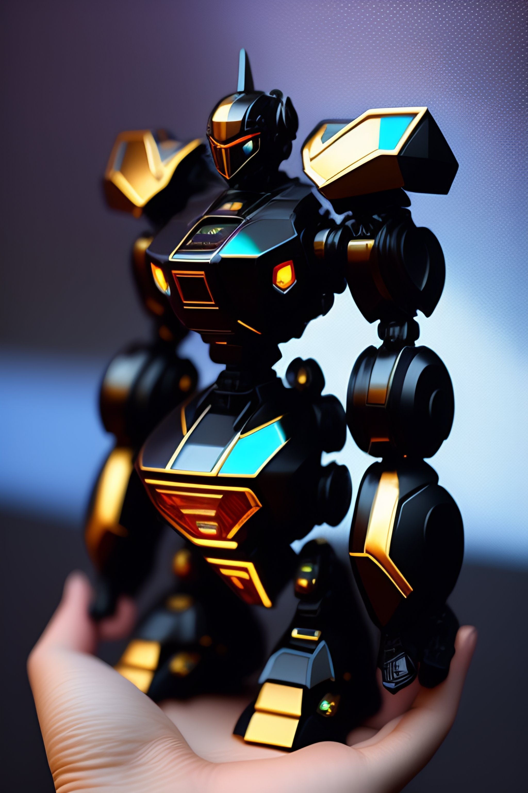 Lexica - A black and holographic mecha toy figurine