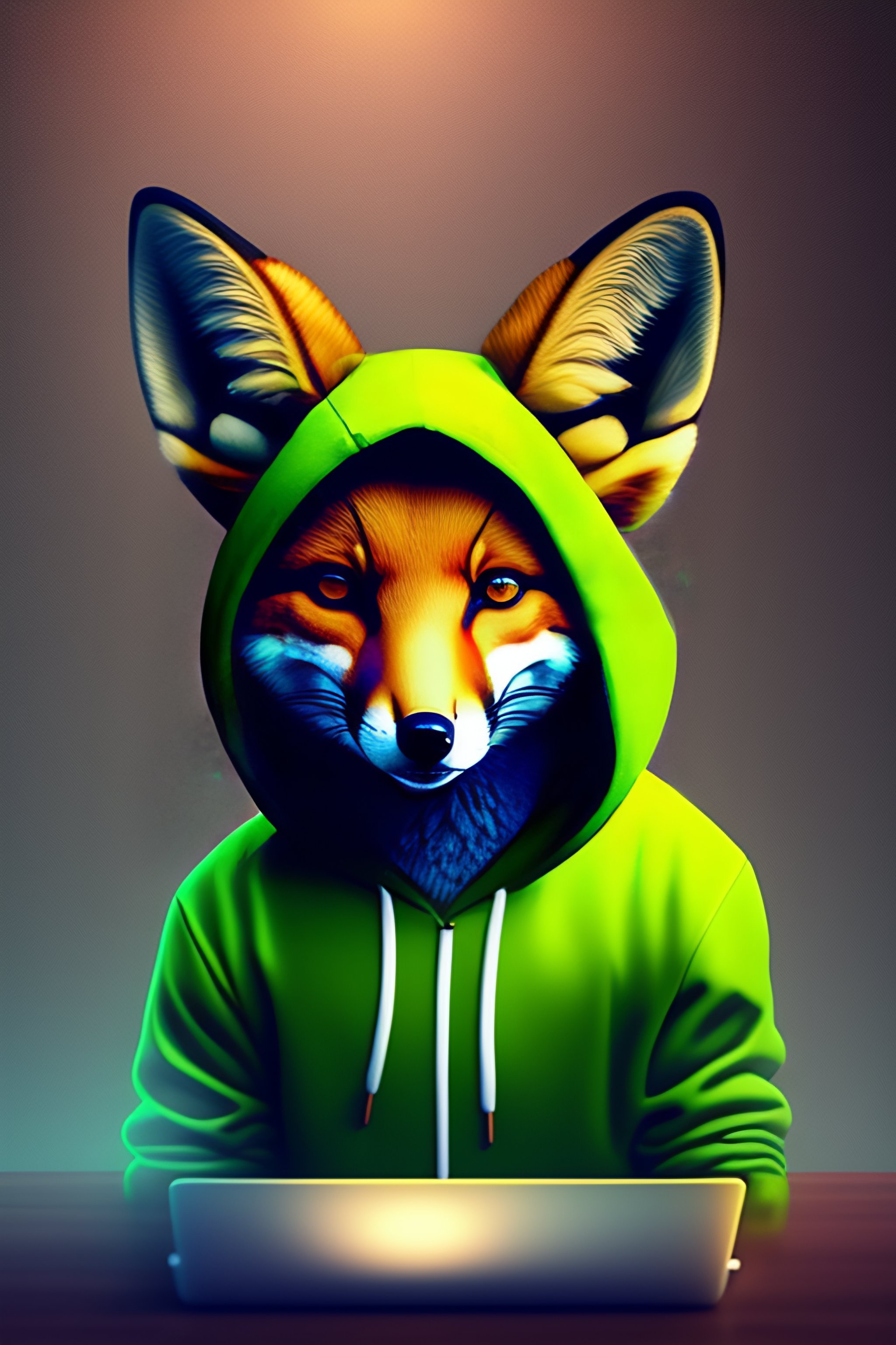 Lexica - Picture of an anthropomorphic fox in a hoodie, at a computer ...