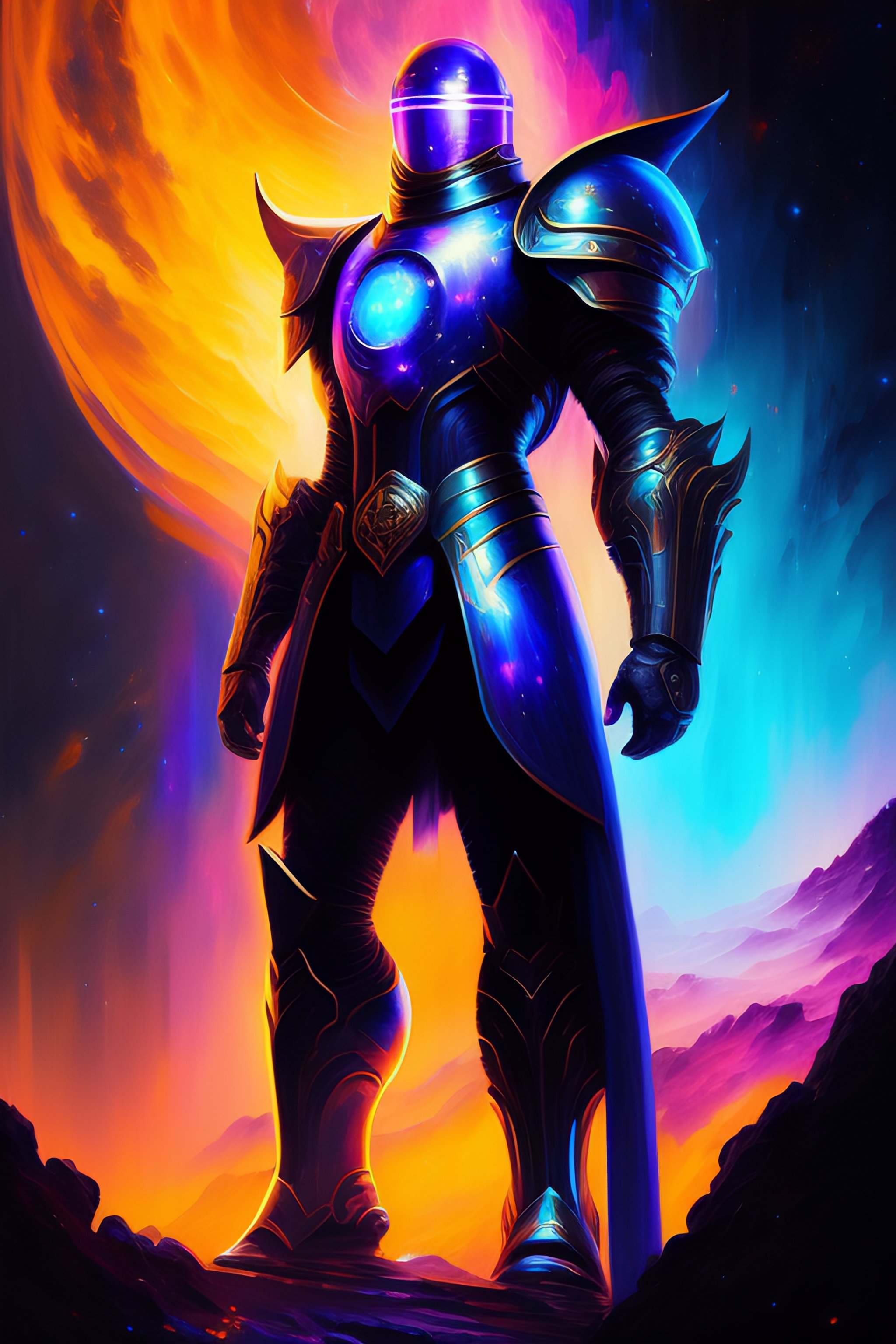 Lexica - Cosmic entity painting; cyberpunk, full body, knight, armor ...