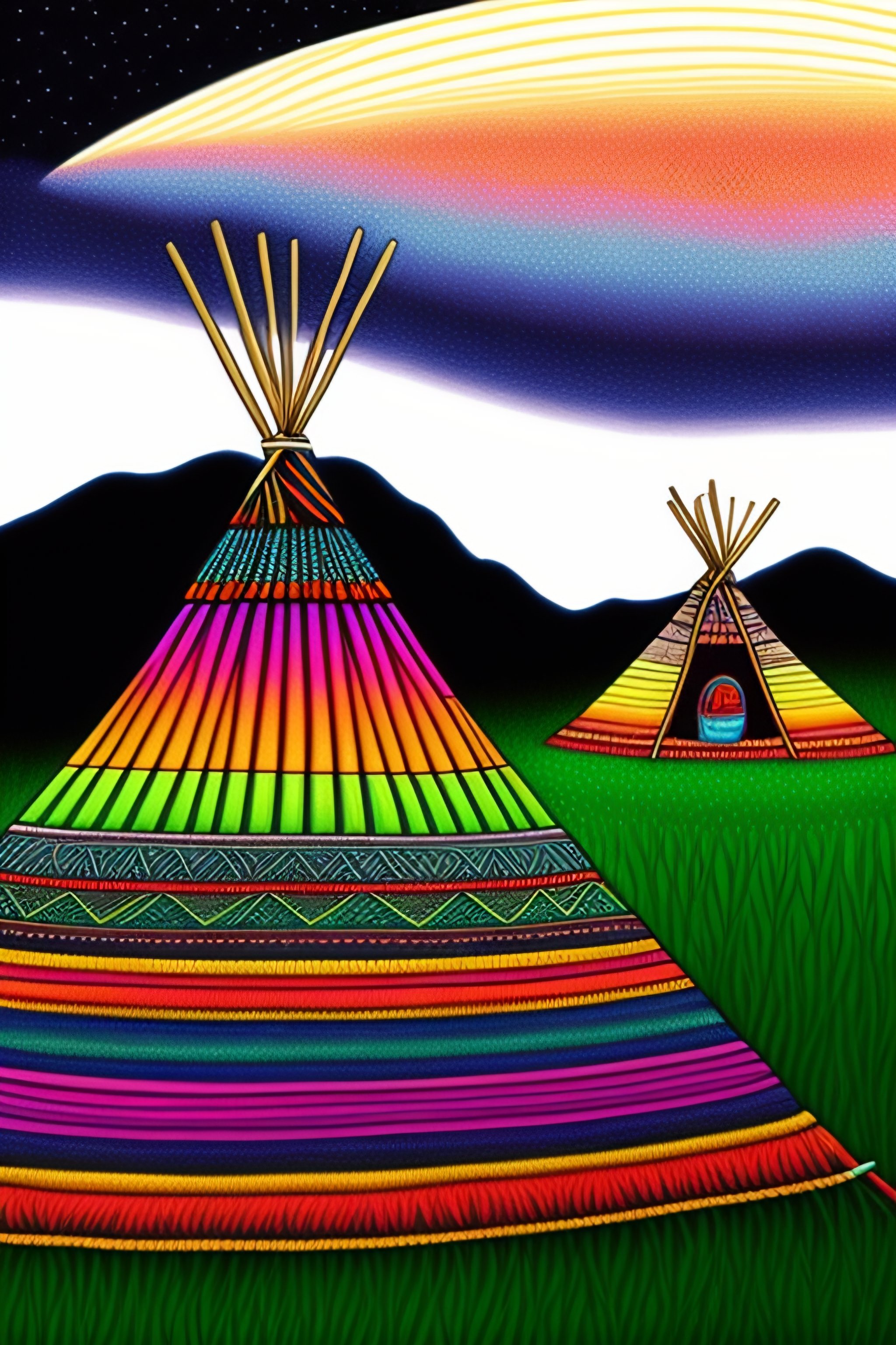 Lexica - Highly detailed colored line drawing of indian teepee ...