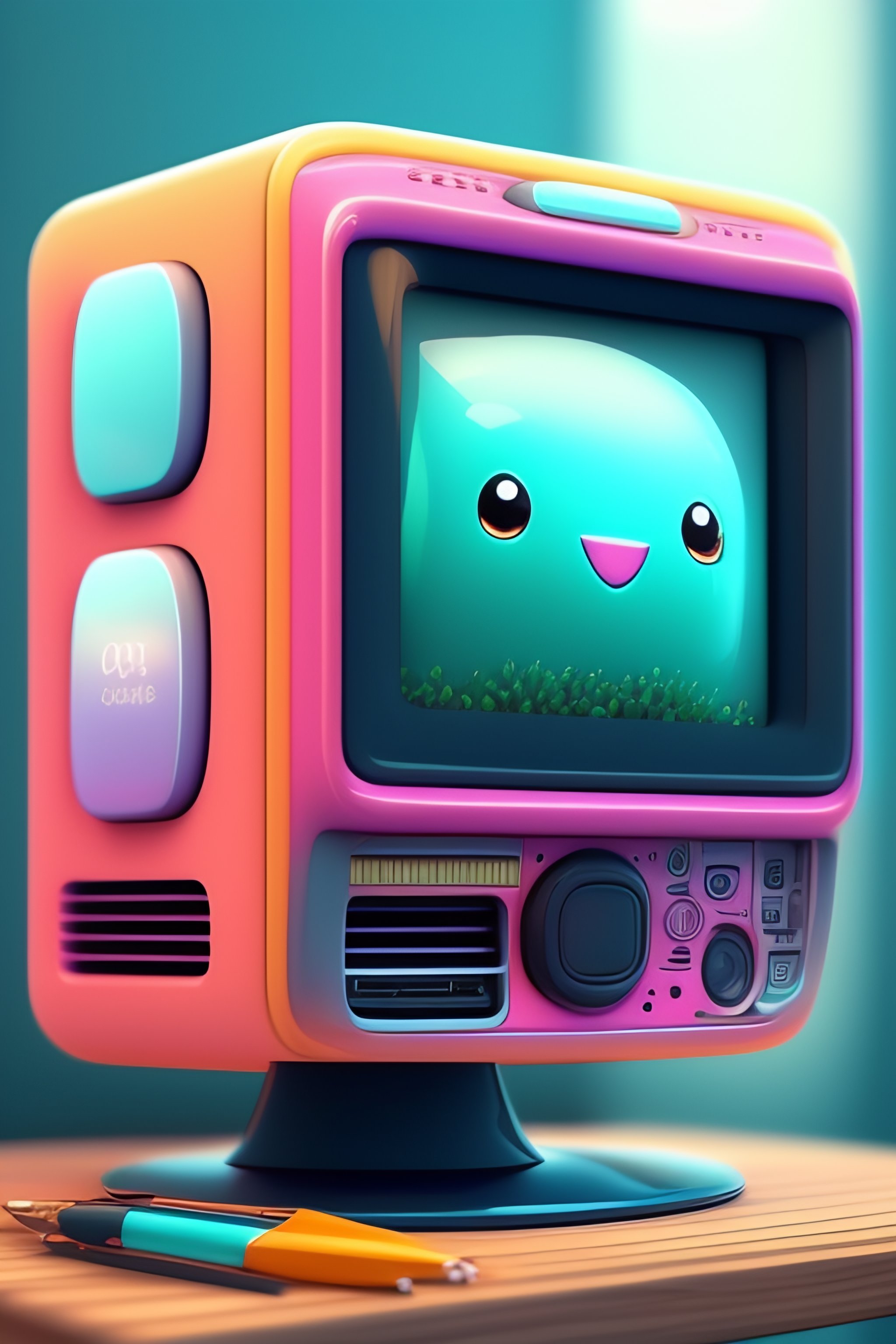 Lexica - Cute and adorable cartoon computer monitor, fantasy, dreamlike ...