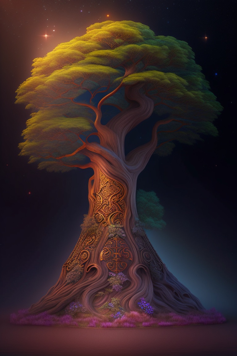 Lexica - An ancient, majestic tree, its branches reaching towards the ...