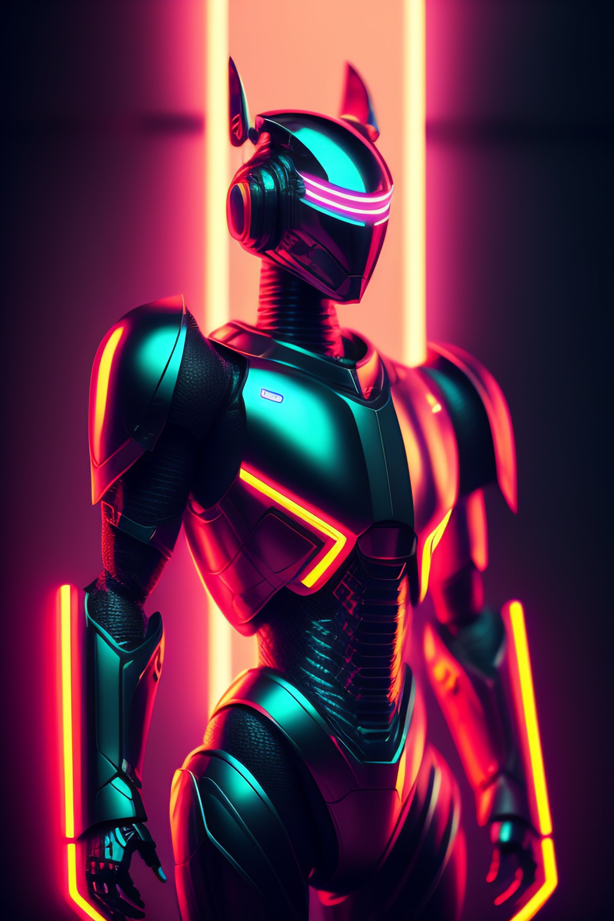 Lexica - Masculine robot,neon light, 8k , high definition, Armour black ...