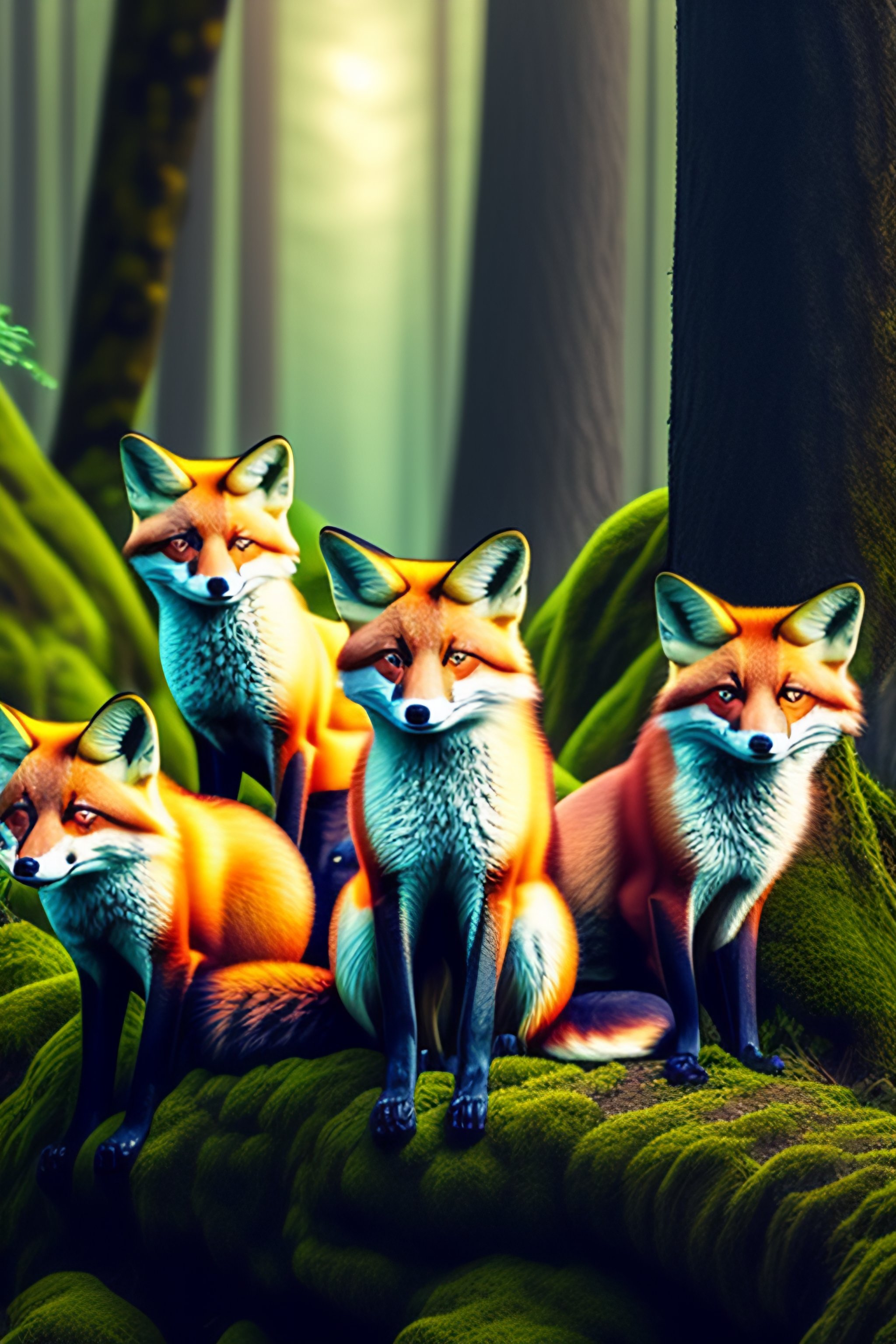 Lexica - Photo of a group of foxes sitting in a forest