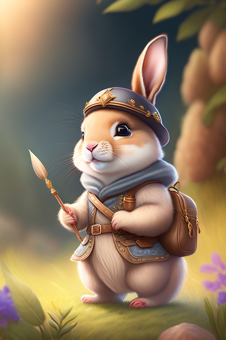 Lexica - Anthropomorphic illustration of a cute rabbit as an adventurer ...