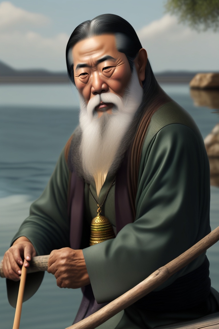 Lexica - An old black-haired Chinese man with a long beard, sitting on ...