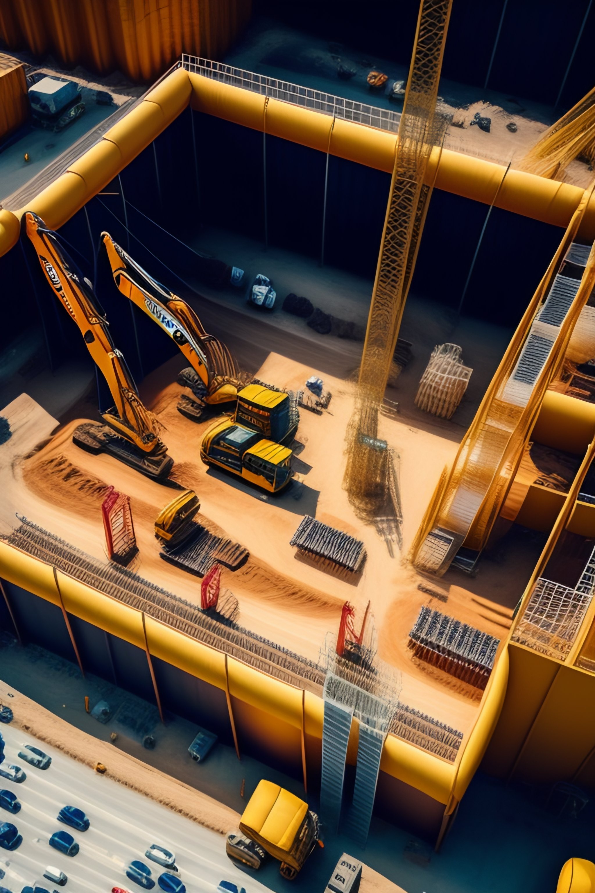 Lexica - Top view of a building construction site with excavators ...