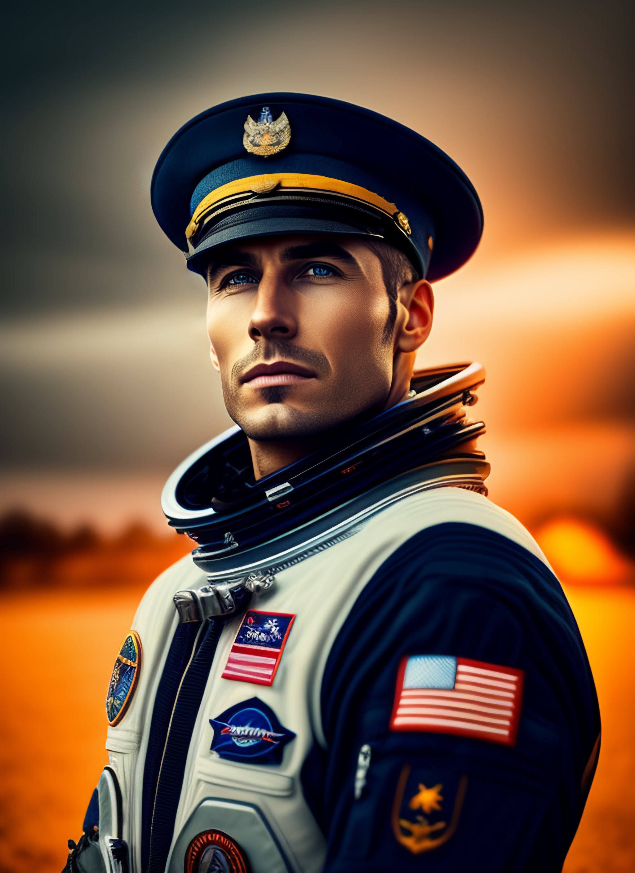 Lexica - Portrait of a man, astronaut suit, military beret, front ...