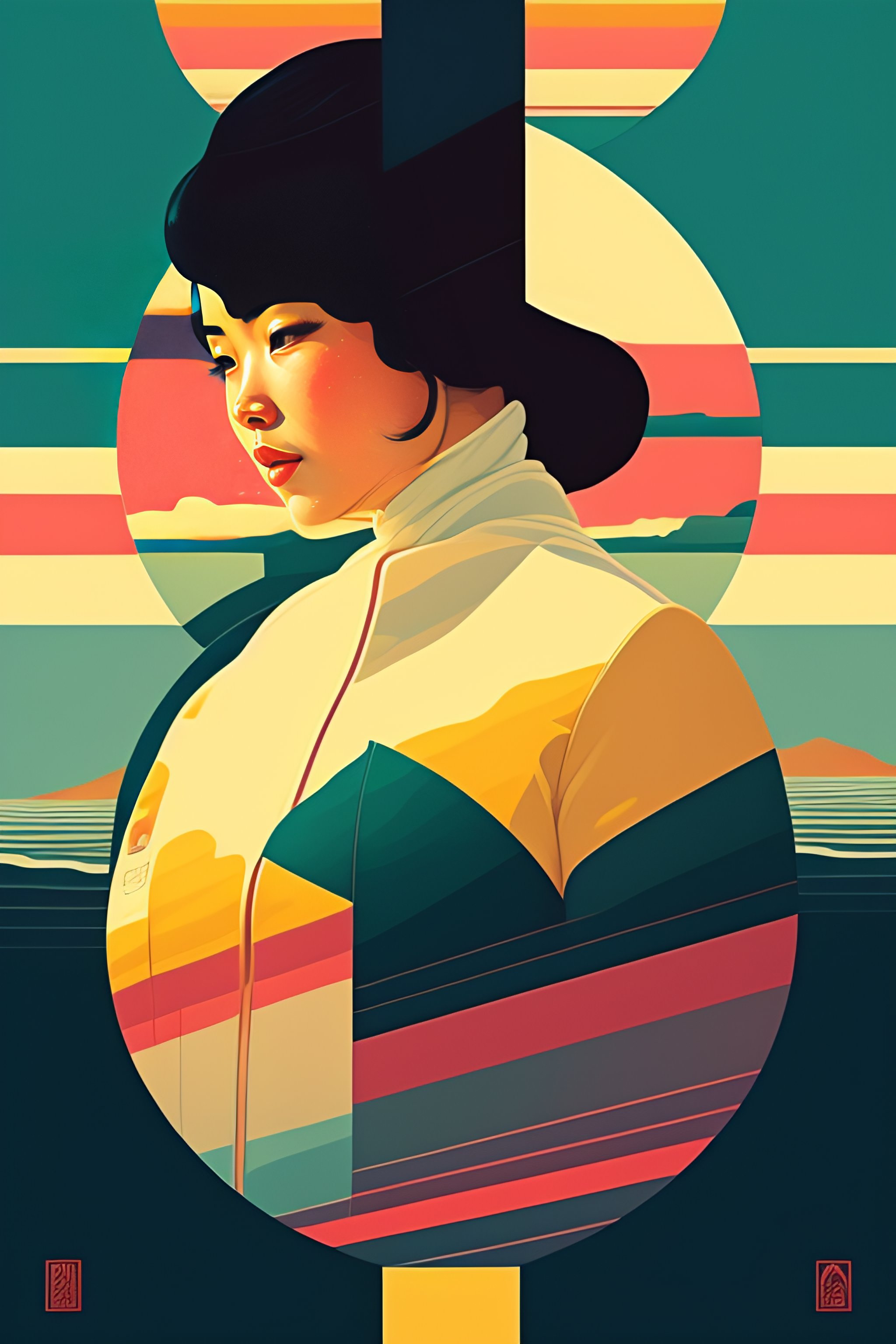 Lexica - Woman saluting in vertical landscape by sachin teng, hasui kawase