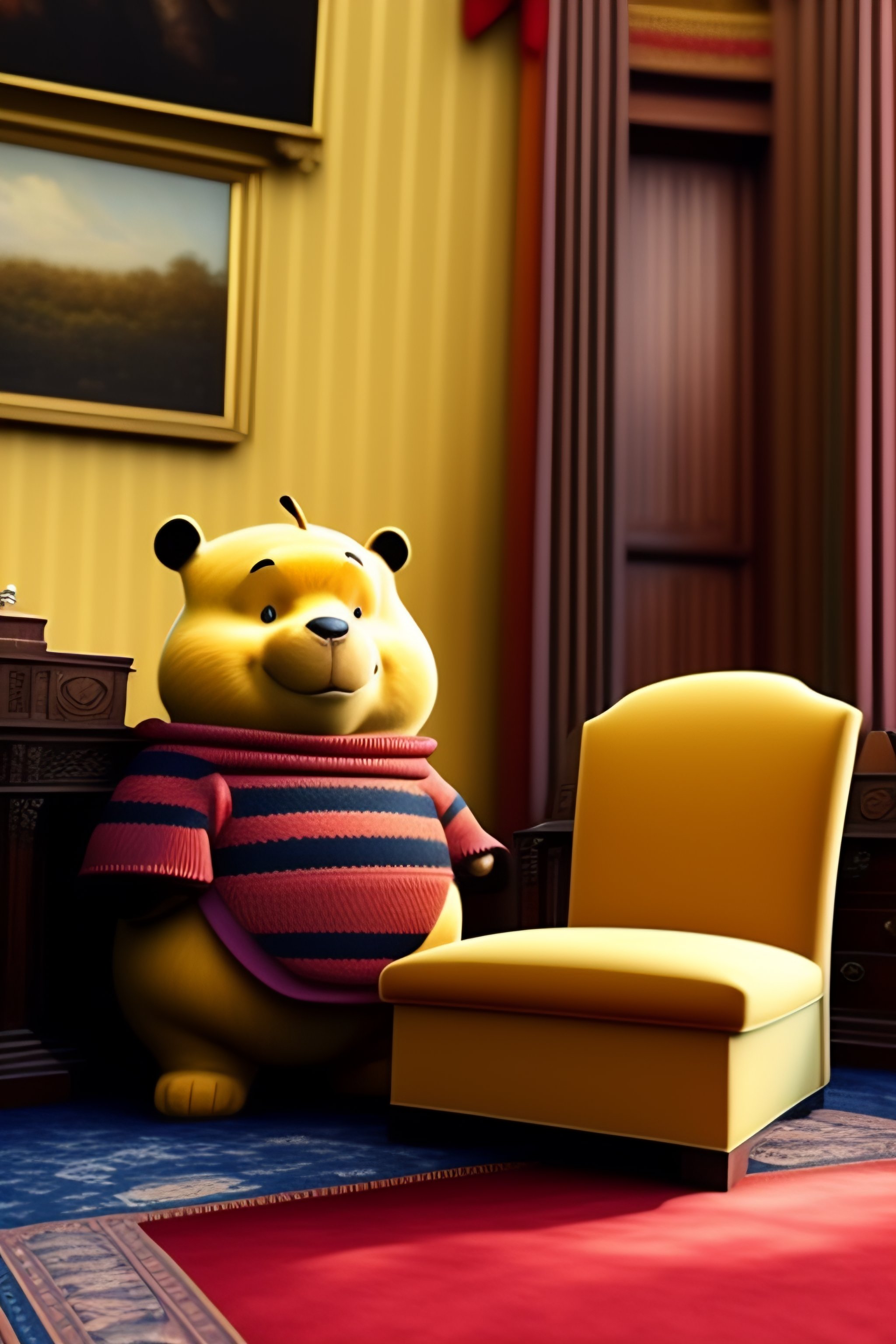 Lexica - Winnie the Pooh is sitting on the chair of the President of ...
