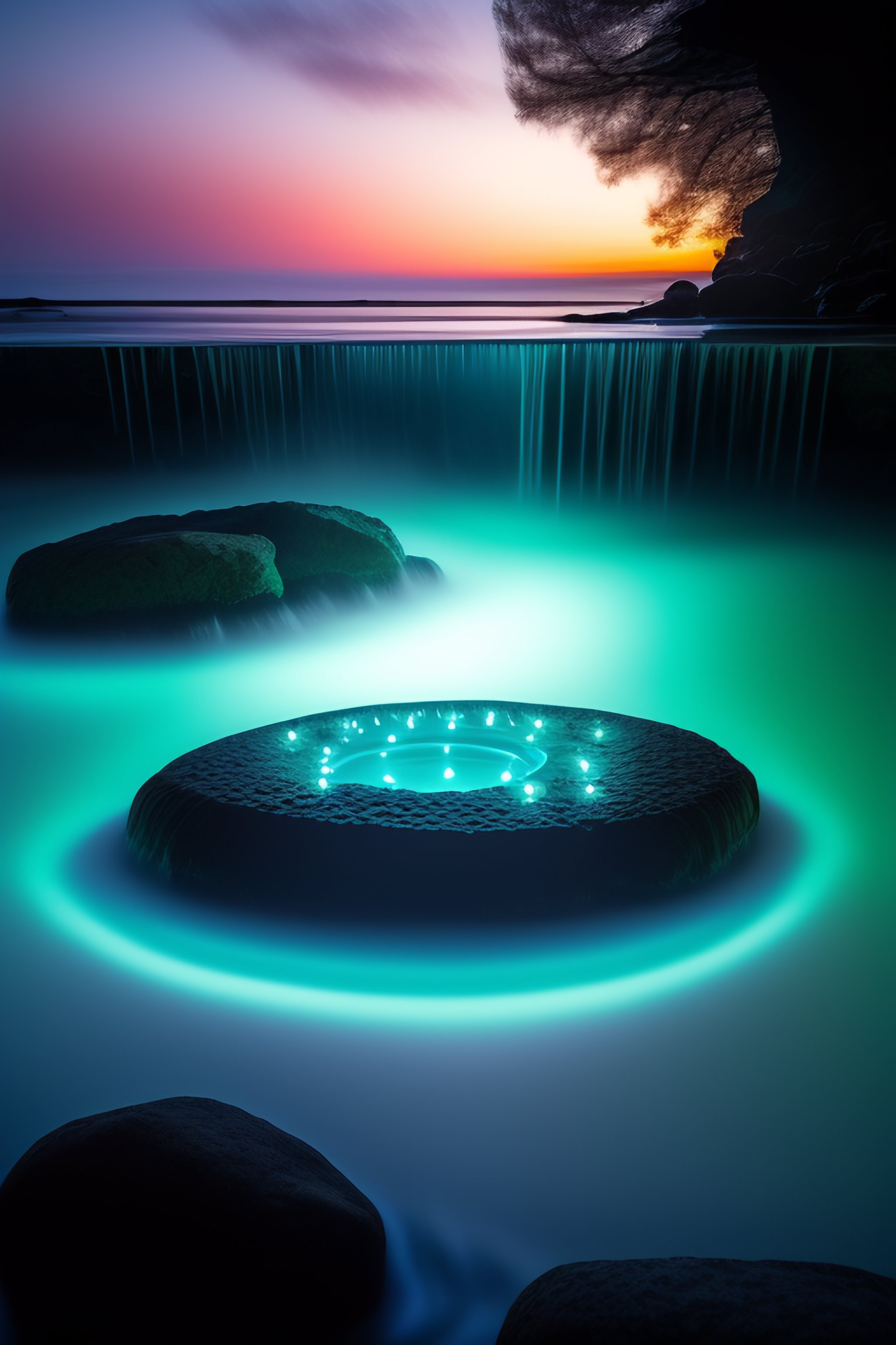 Lexica - Bioluminescent ethereal water elementals nesting in a rock pool