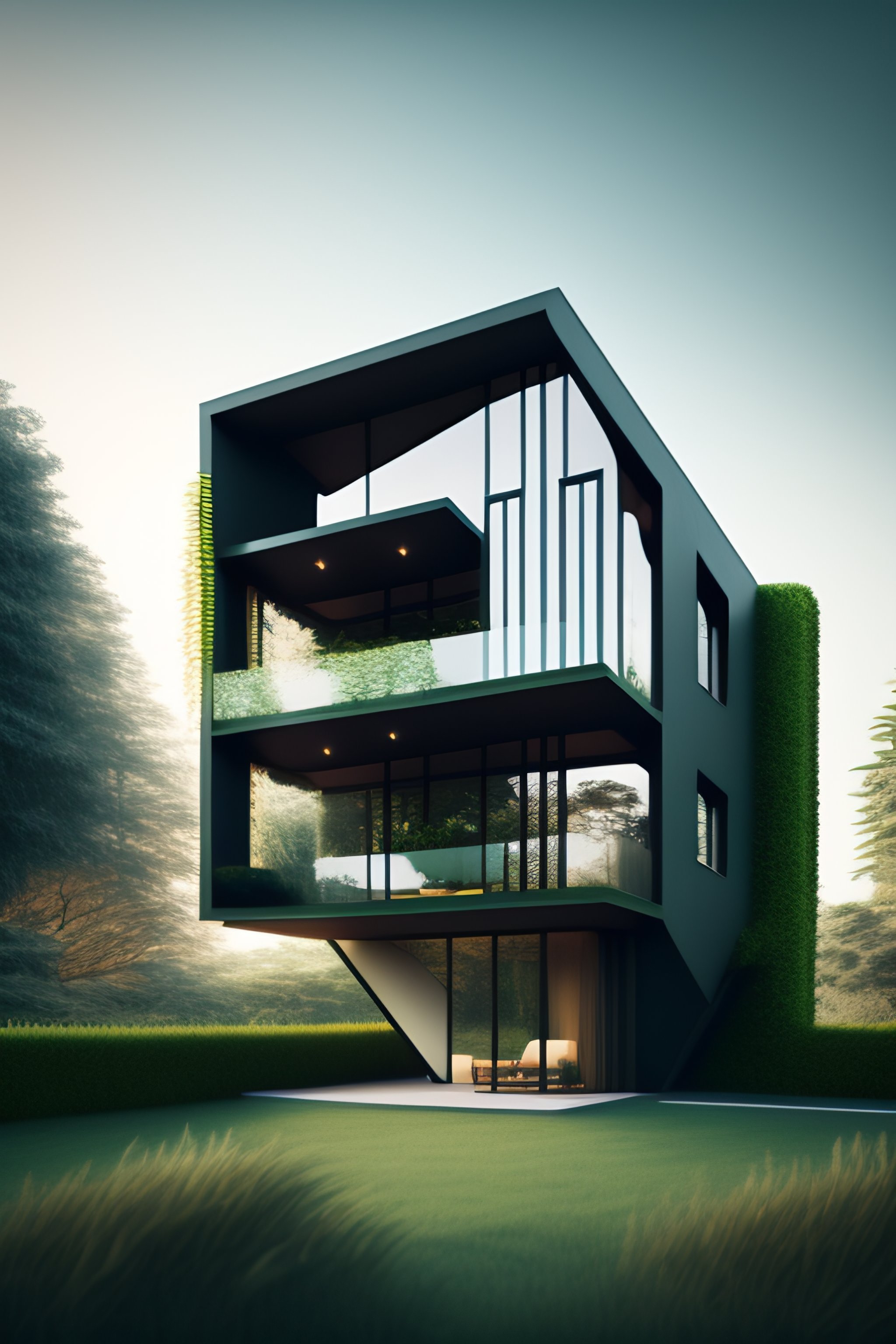 Lexica - Surreal modern house, lots of greenery and flowers, 8k render