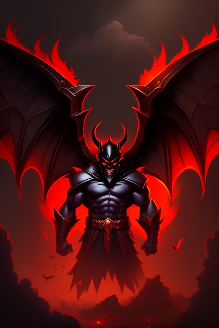 Lexica - Demon king, black smille creepy, bat wings, cartoon, hell background