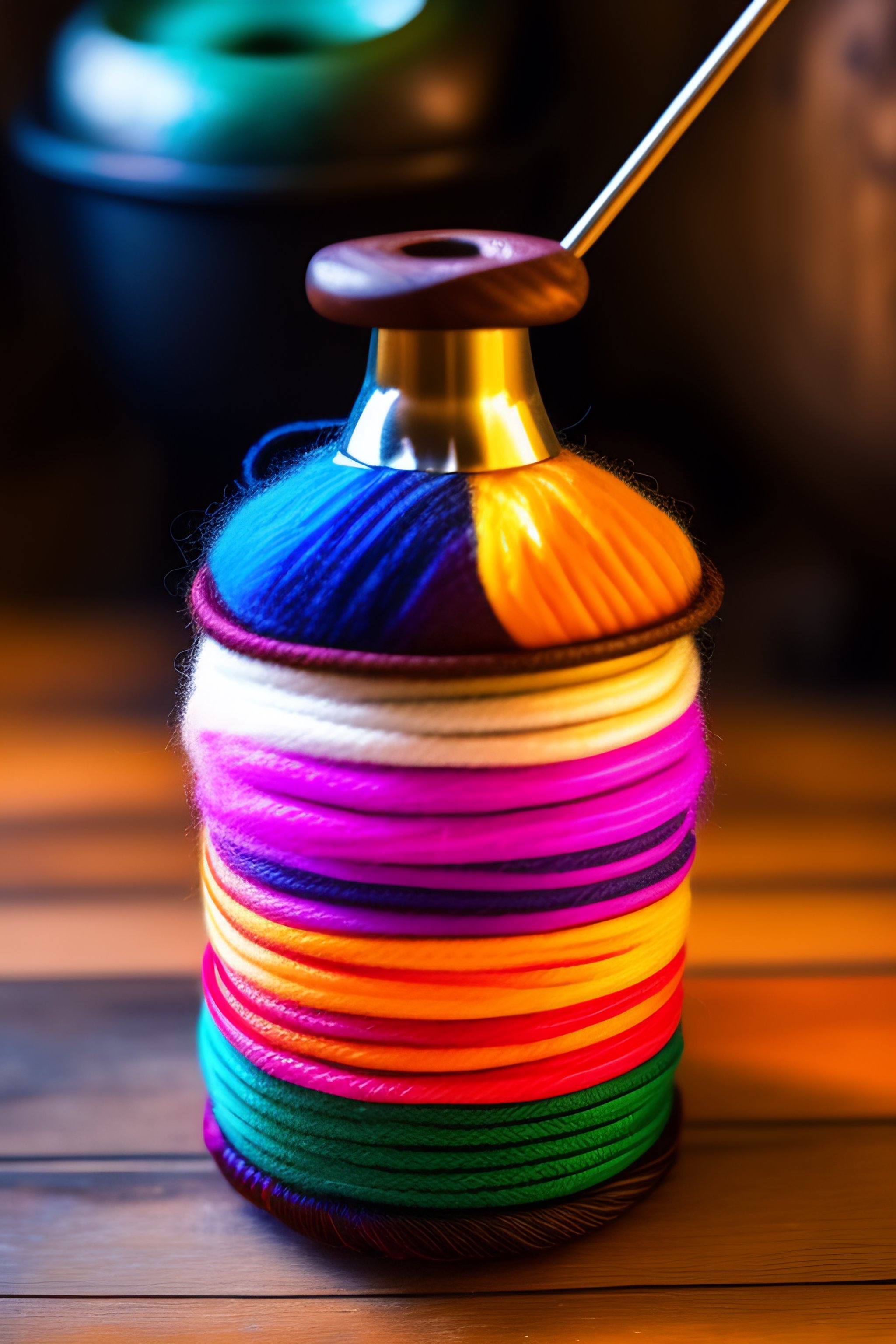 Lexica - Mapuche spindle with wool of different colors coming out of a ...