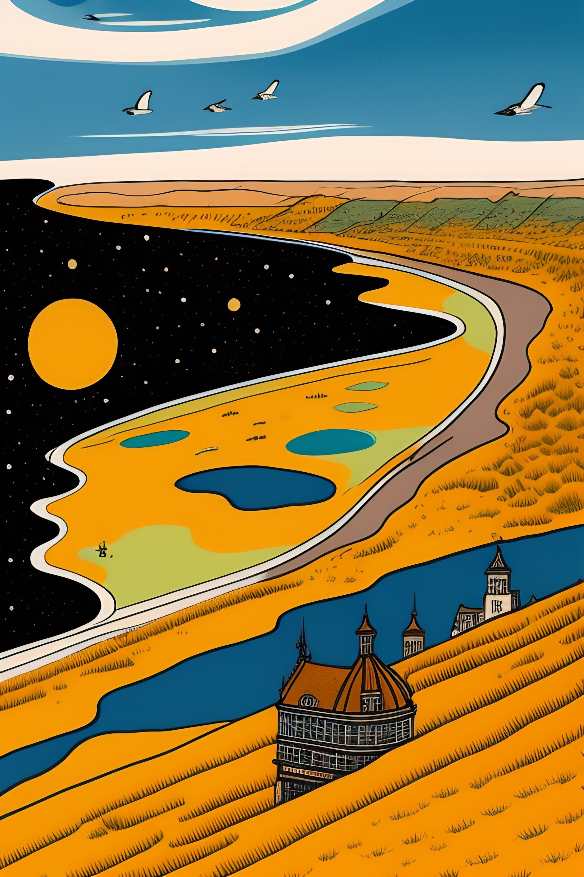 Lexica - Pen and ink, birds eye view, illustrated by hergé, Background ...