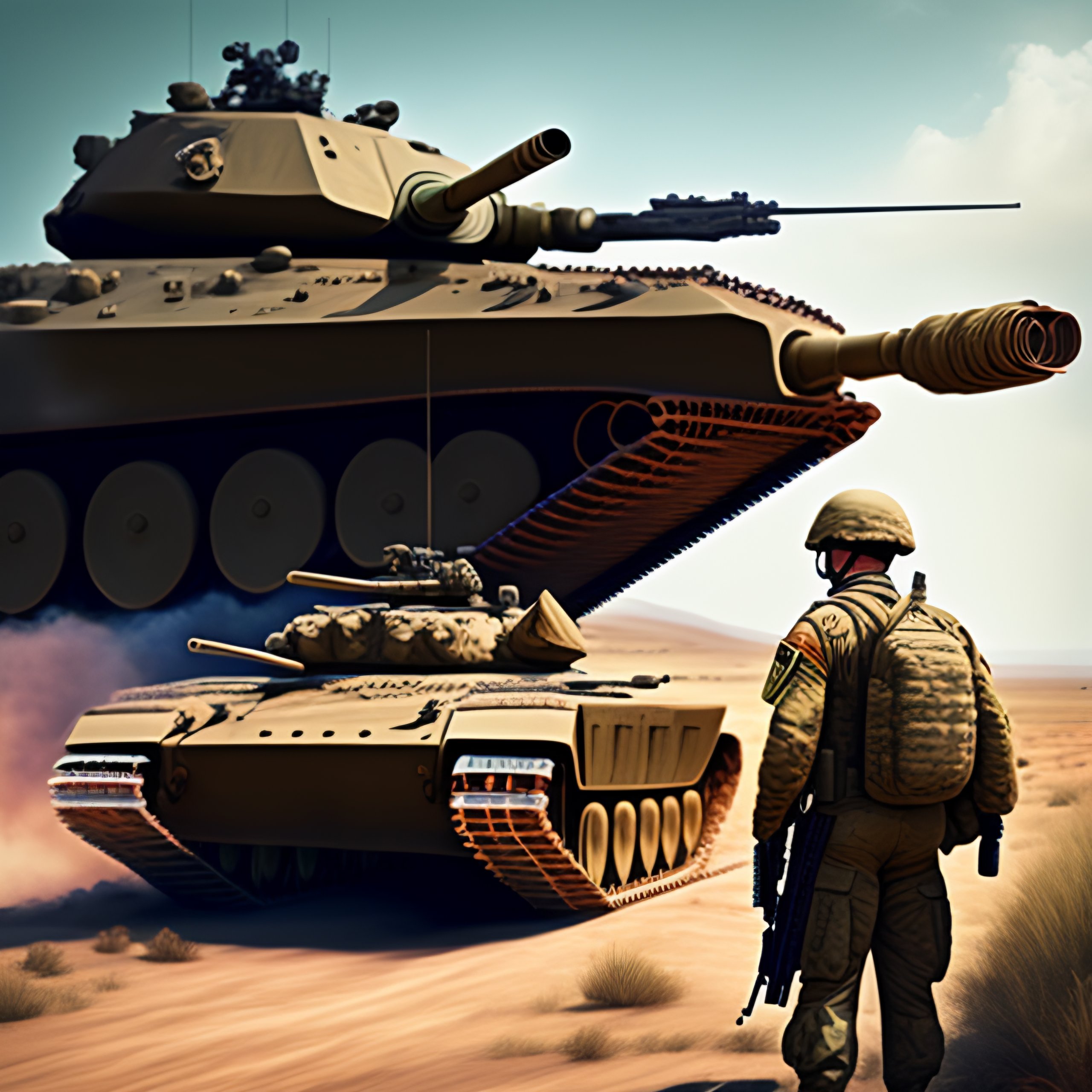 Lexica - One soldier facing enemy tanks