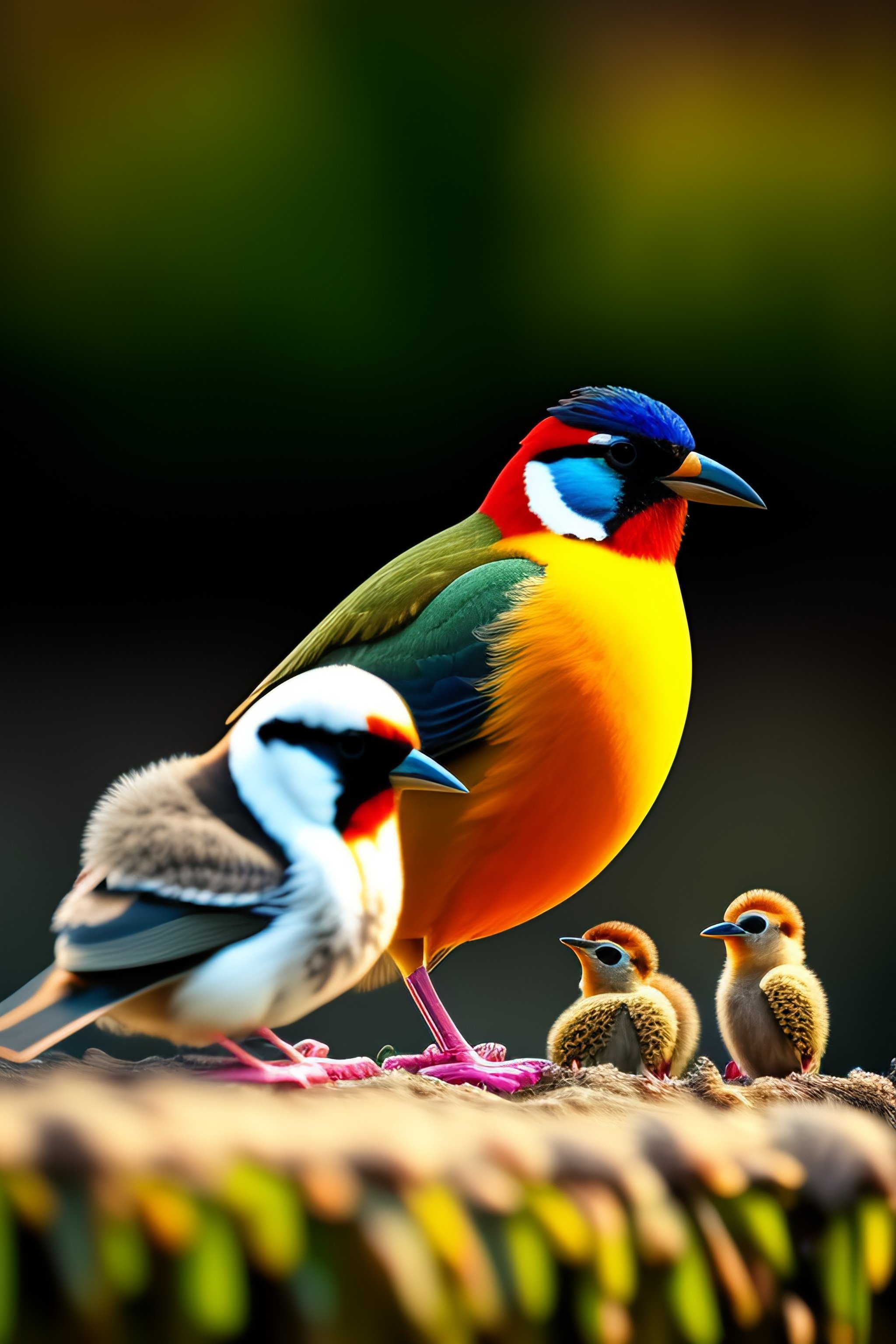 Lexica - Three piece birds with babies